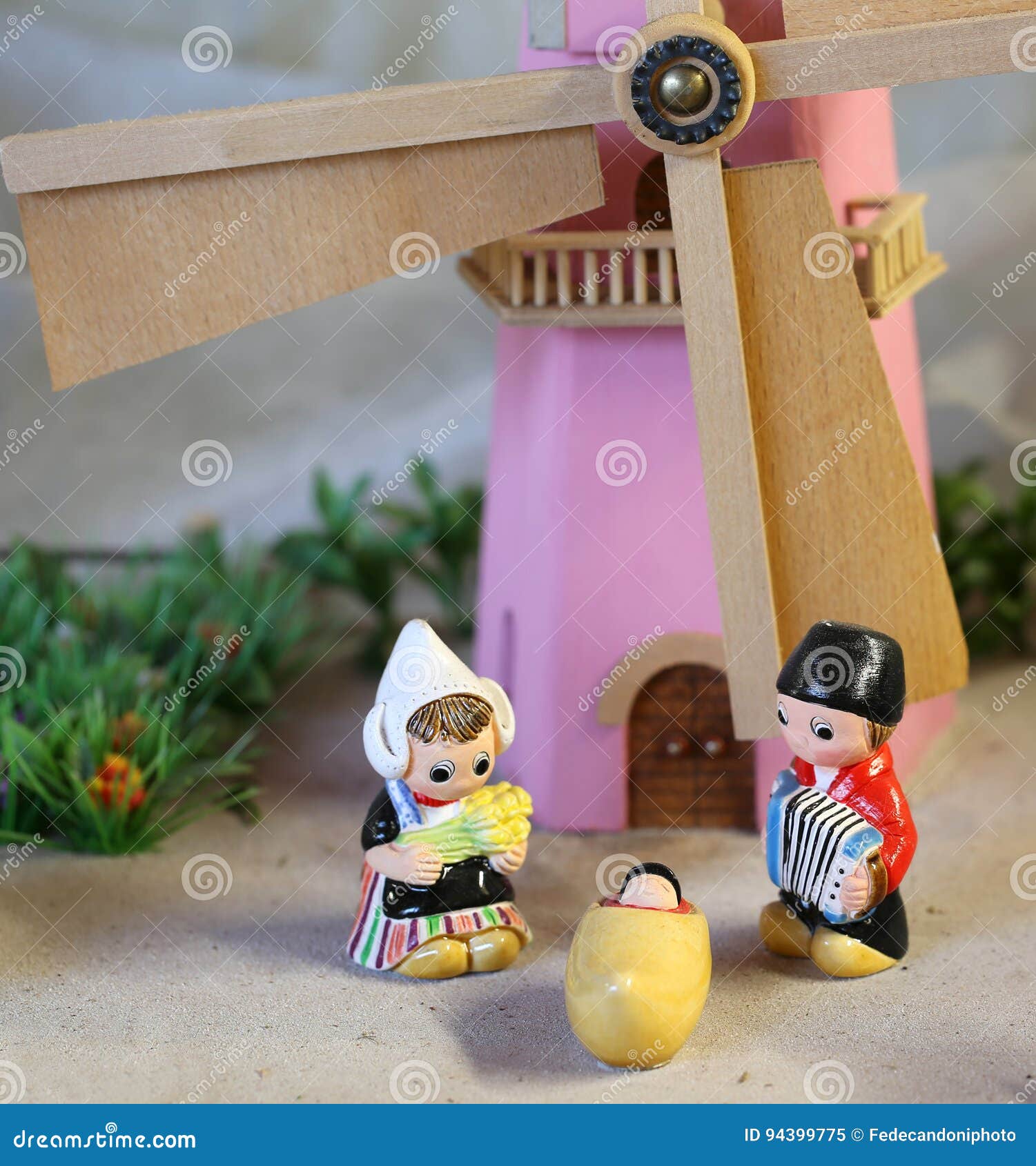 Dutch Nativity Scene With Holland Windmill And The Three Kings Royalty ...