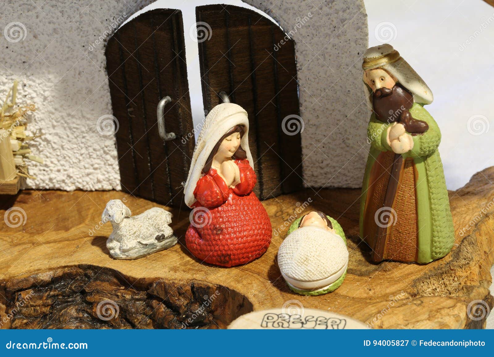 Nativity Scene with the Holy Family with a Ceramic Sheep Stock Image ...