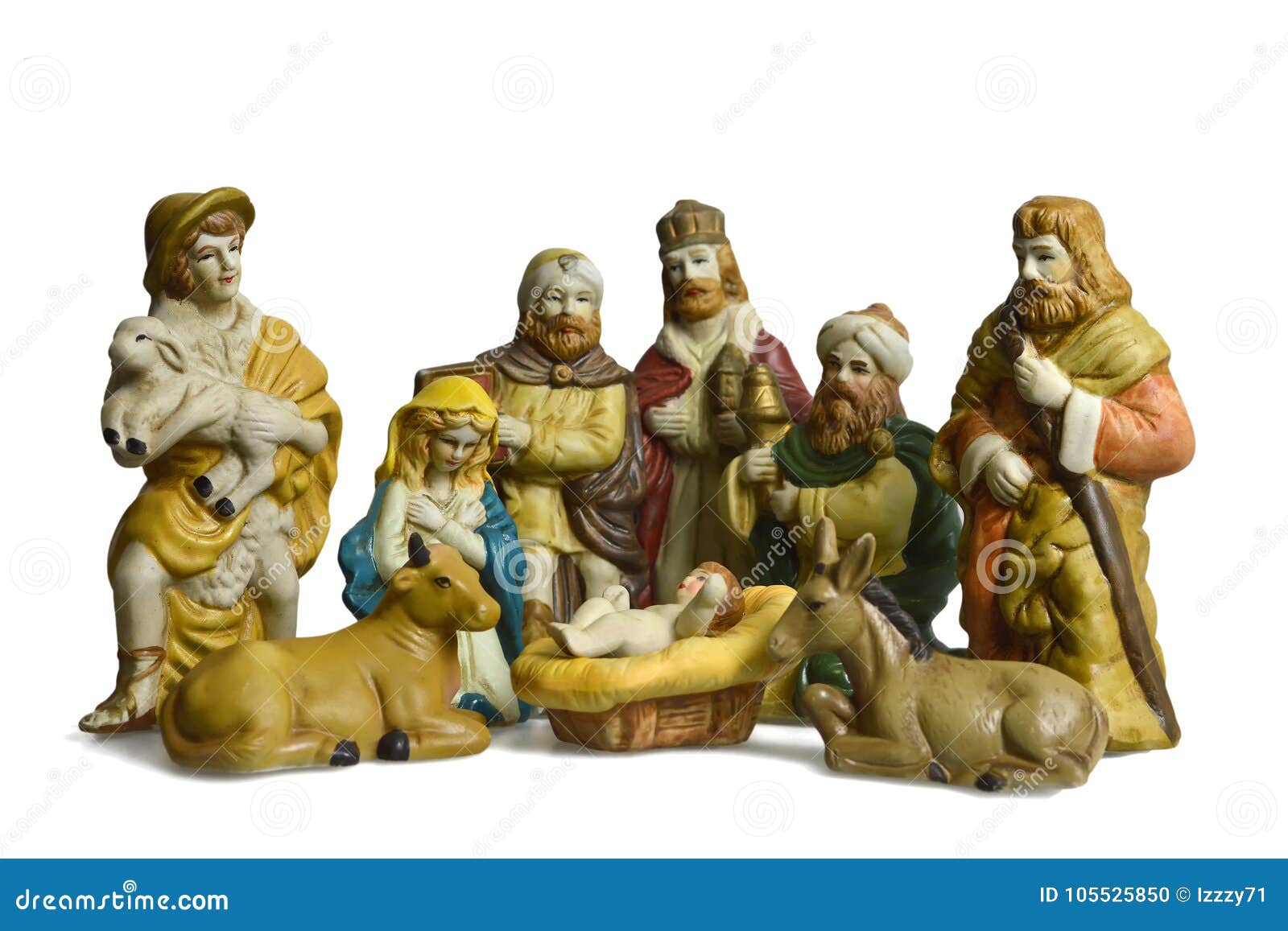 Nativity Scene Isolated on White Stock Photo - Image of ceramic, jesus ...
