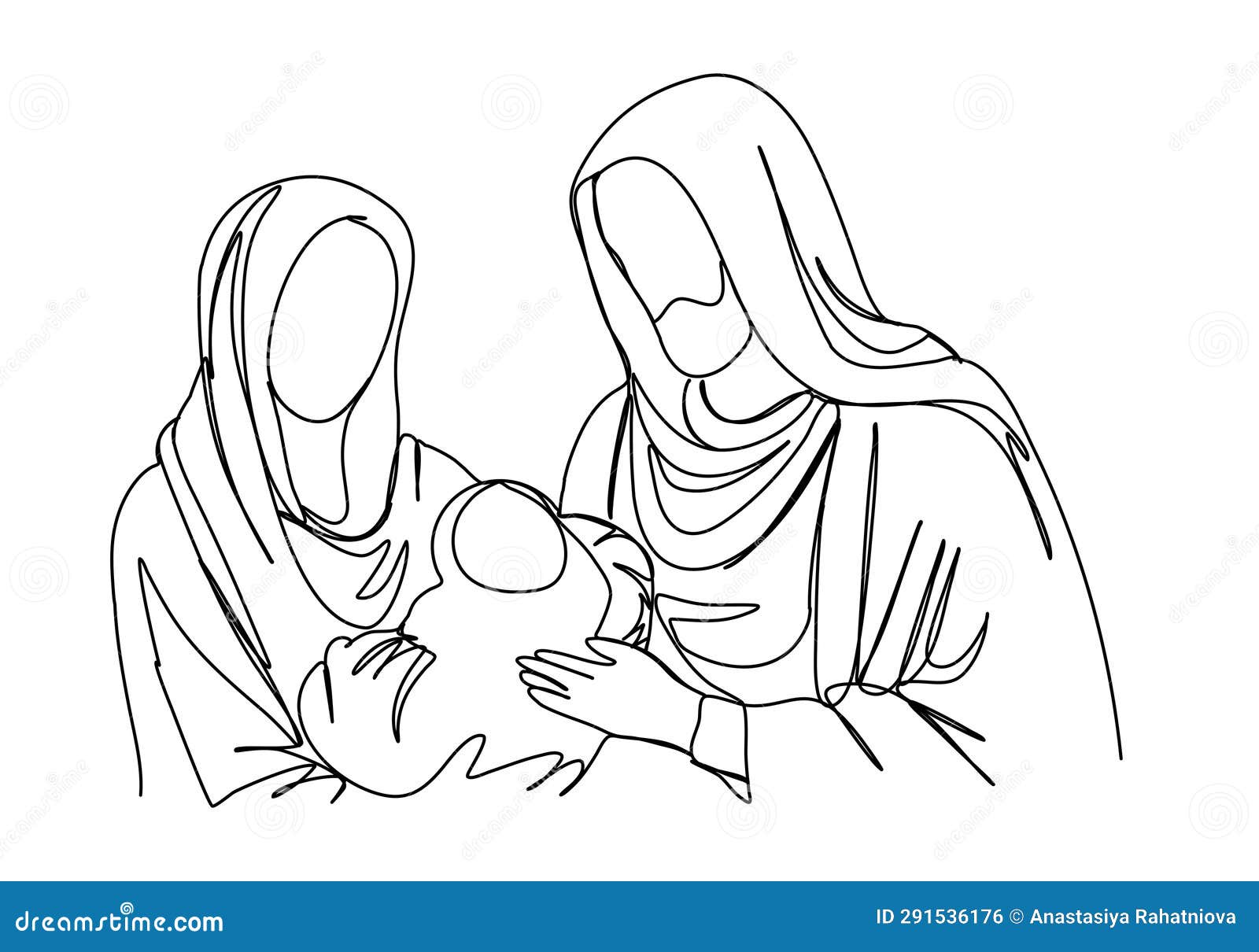 Nativity Scene One Line Drawing Vector Illustration Biblical Stories
