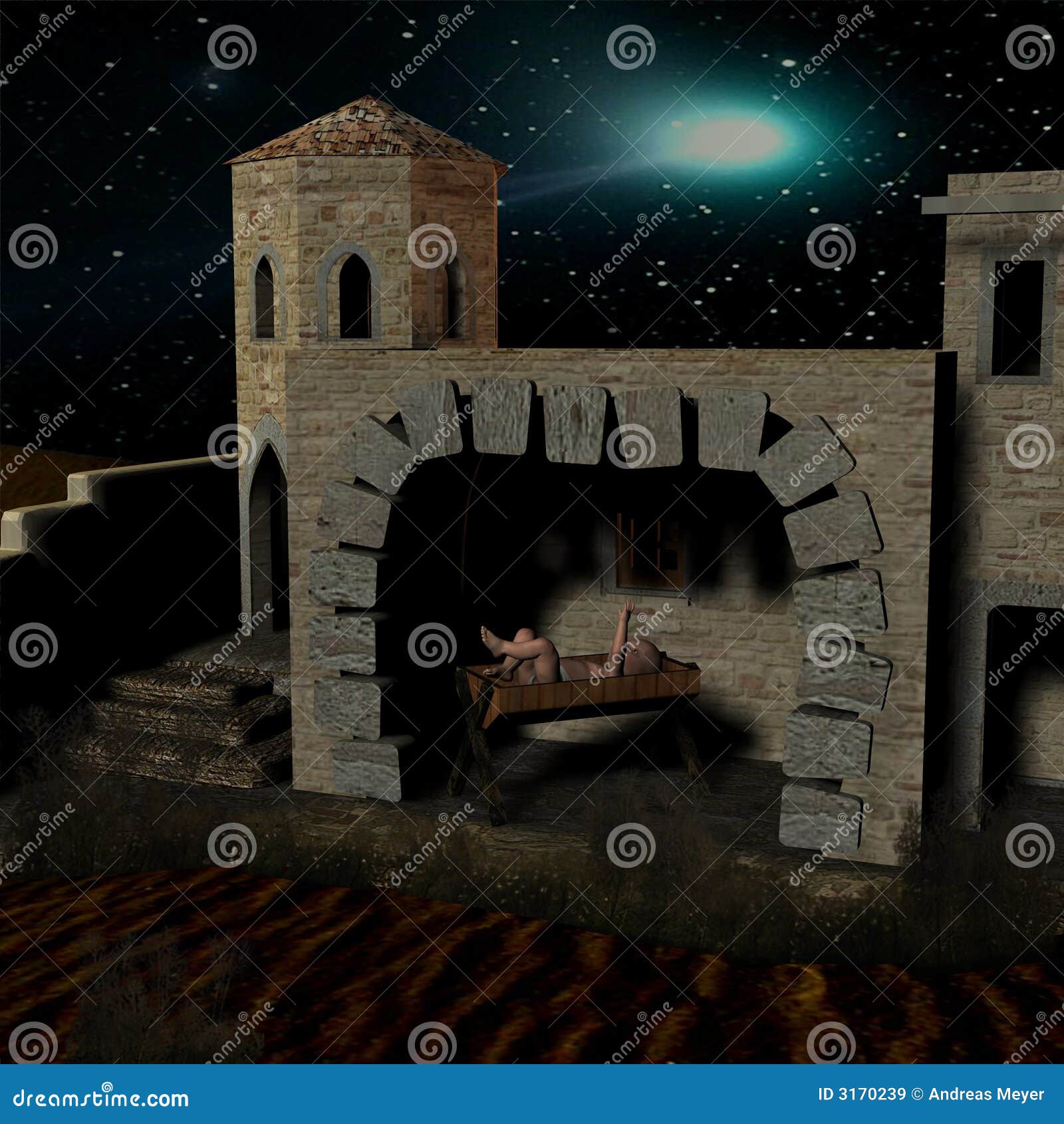 Nativity scene with stable stock illustration. Illustration of baby ...