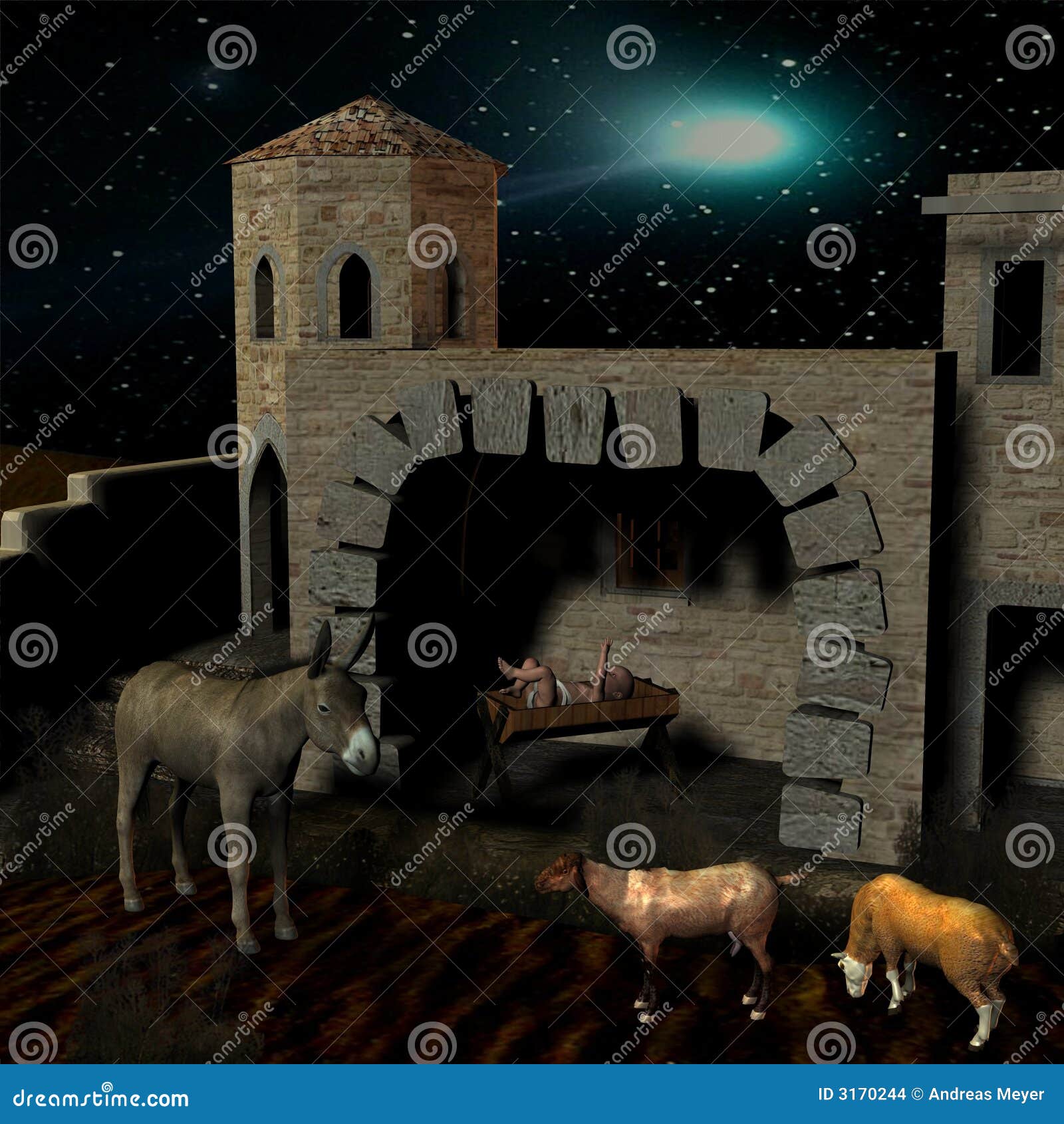Nativity scene with stable stock illustration. Illustration of stable ...