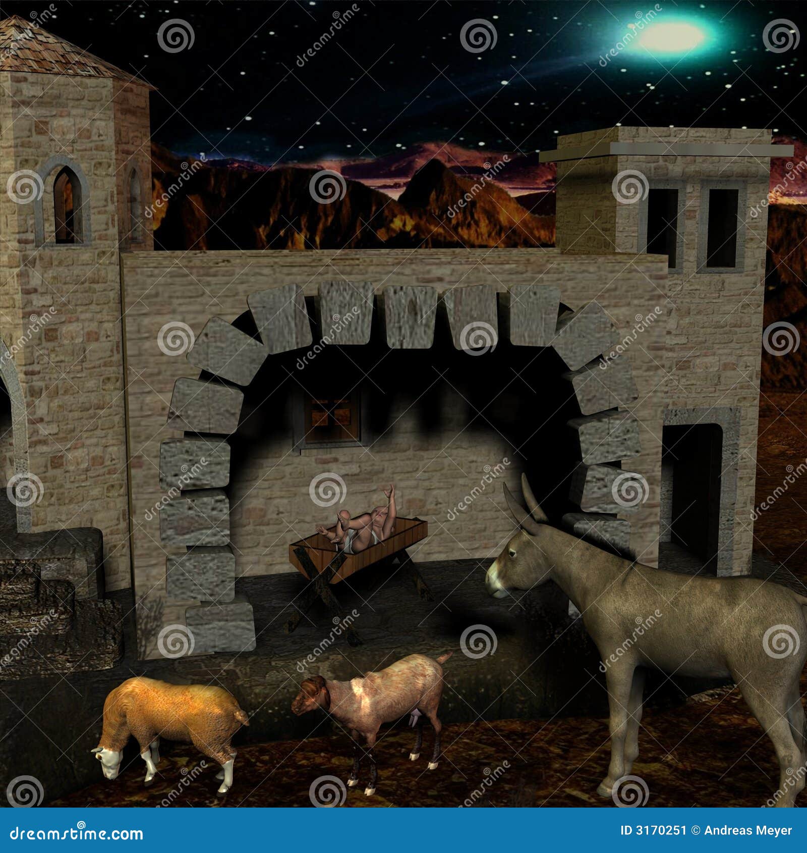 Nativity scene with stable stock illustration. Illustration of star ...