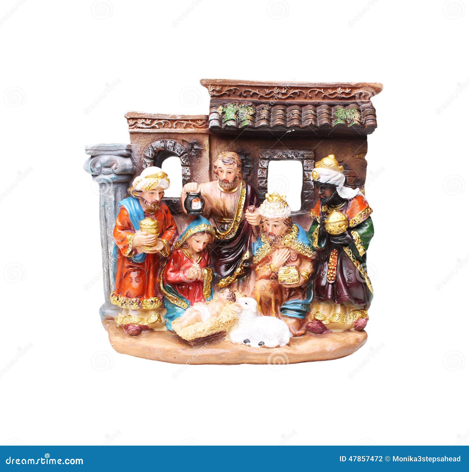 Nativity Scene with Stable Isolated on White Stock Photo - Image of ...