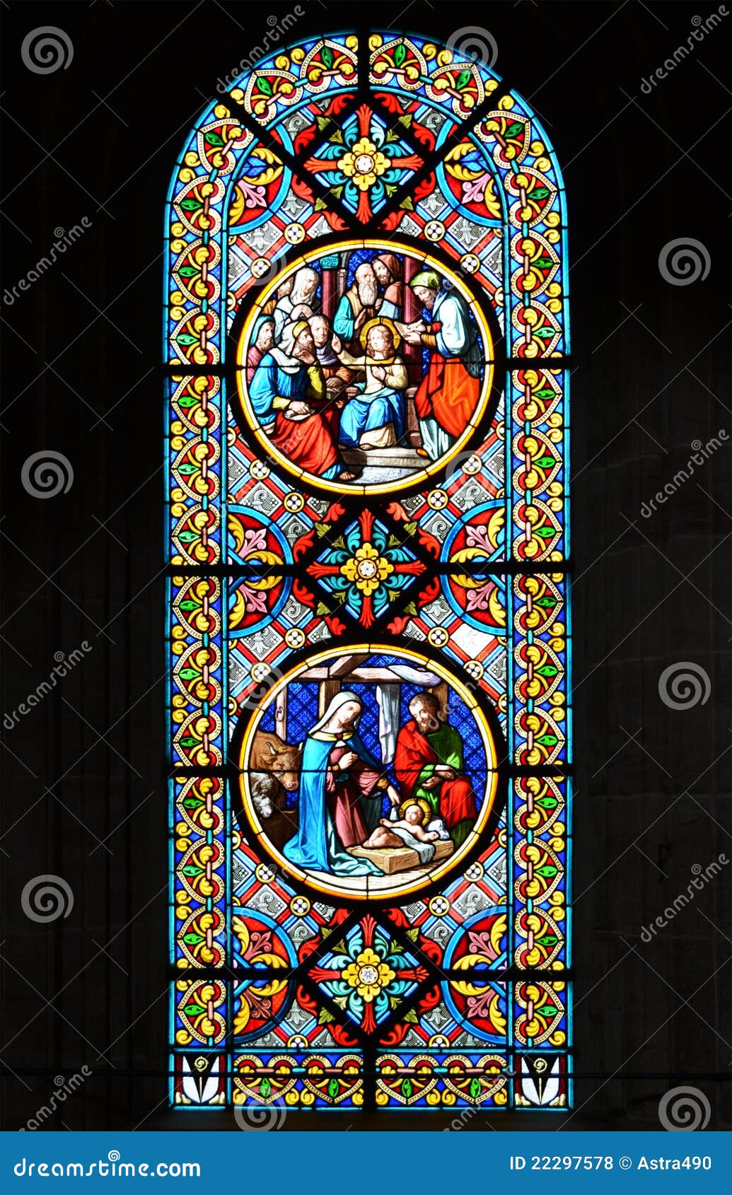 Nativity Scene. Stained Glass Stock Photo - Image of christ, painting ...