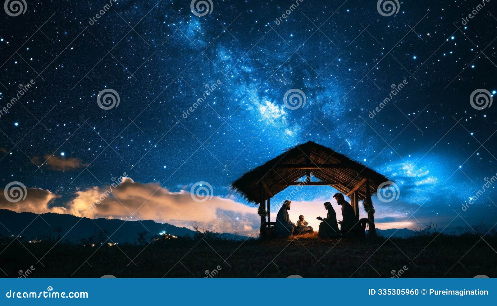 Nativity Scene Under a Starry Night Sky Stock Illustration ...