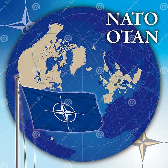 Nato flag, globe and map stock vector. Illustration of defense - 39178702