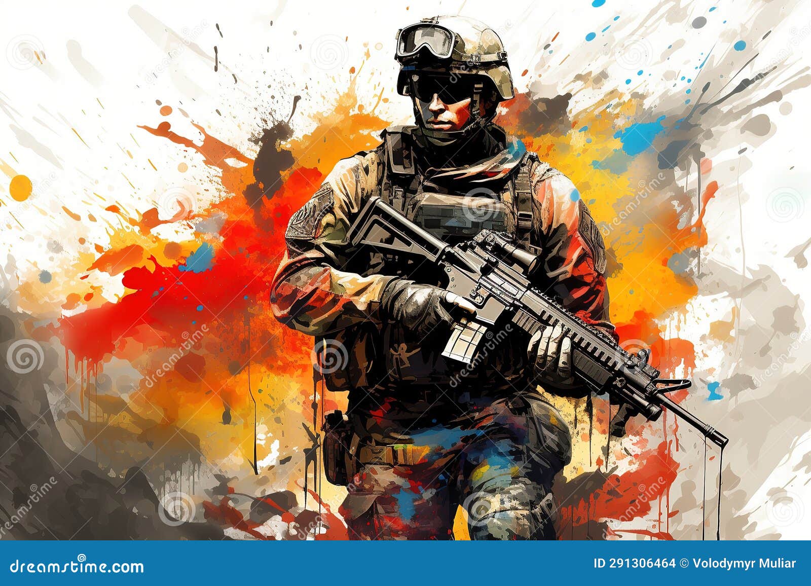 NATO Soldier in Full Combat Gear, Abstract Drawing. Generation AI Stock ...