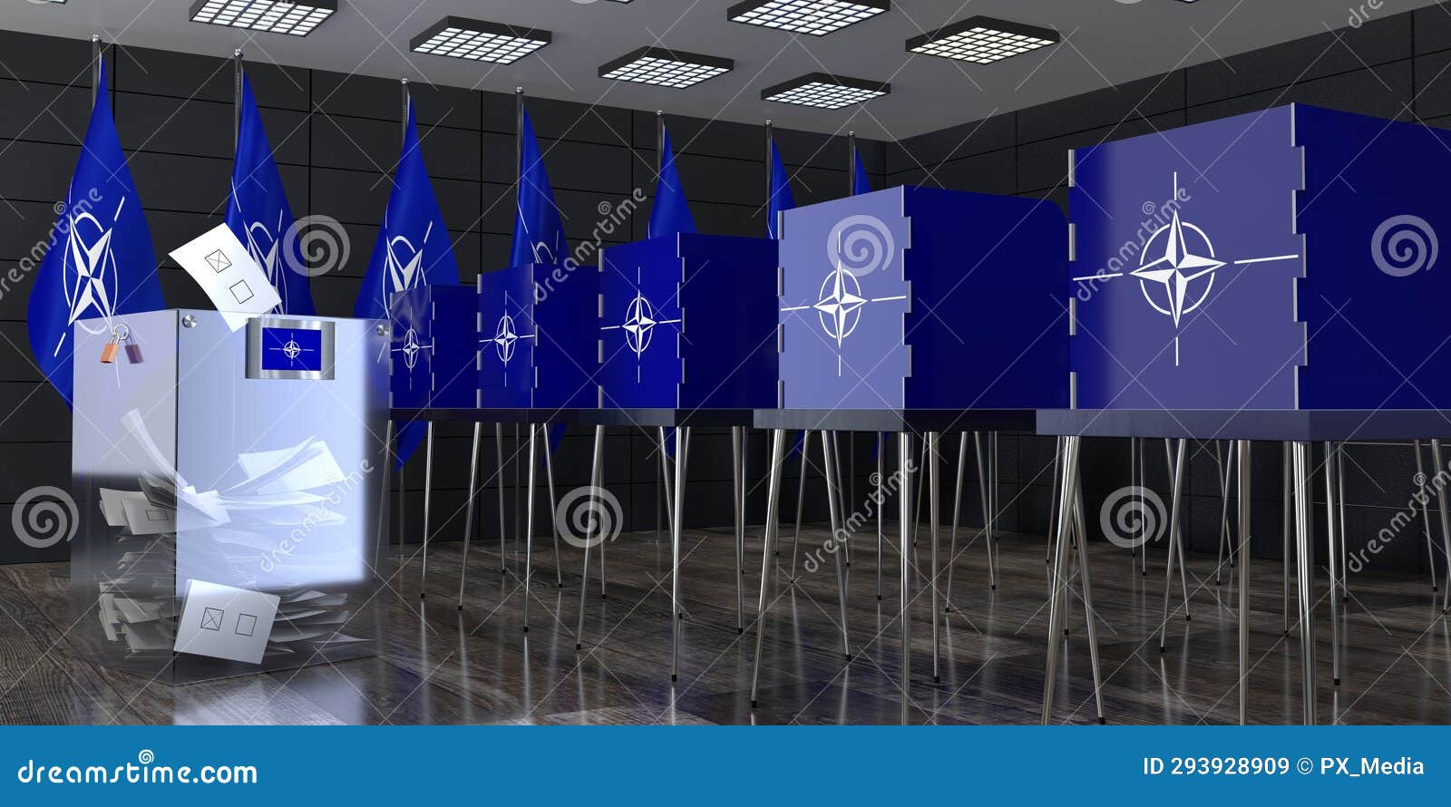 NATO - Voting Booths and Flags on Tables Stock Illustration ...