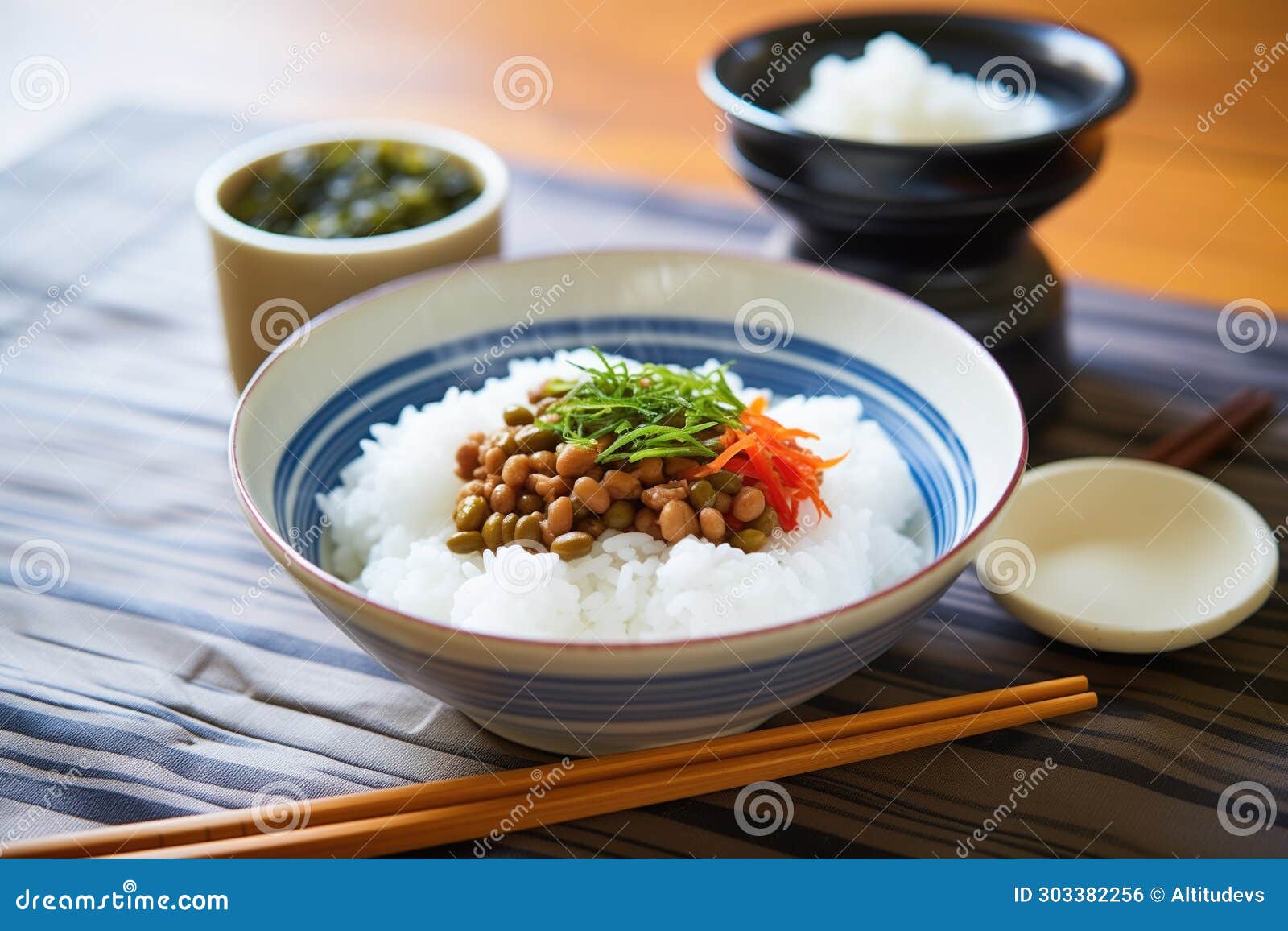 Natto Atop a Bed of Steamed White Rice in a Bowl Stock Photo - Image of ...