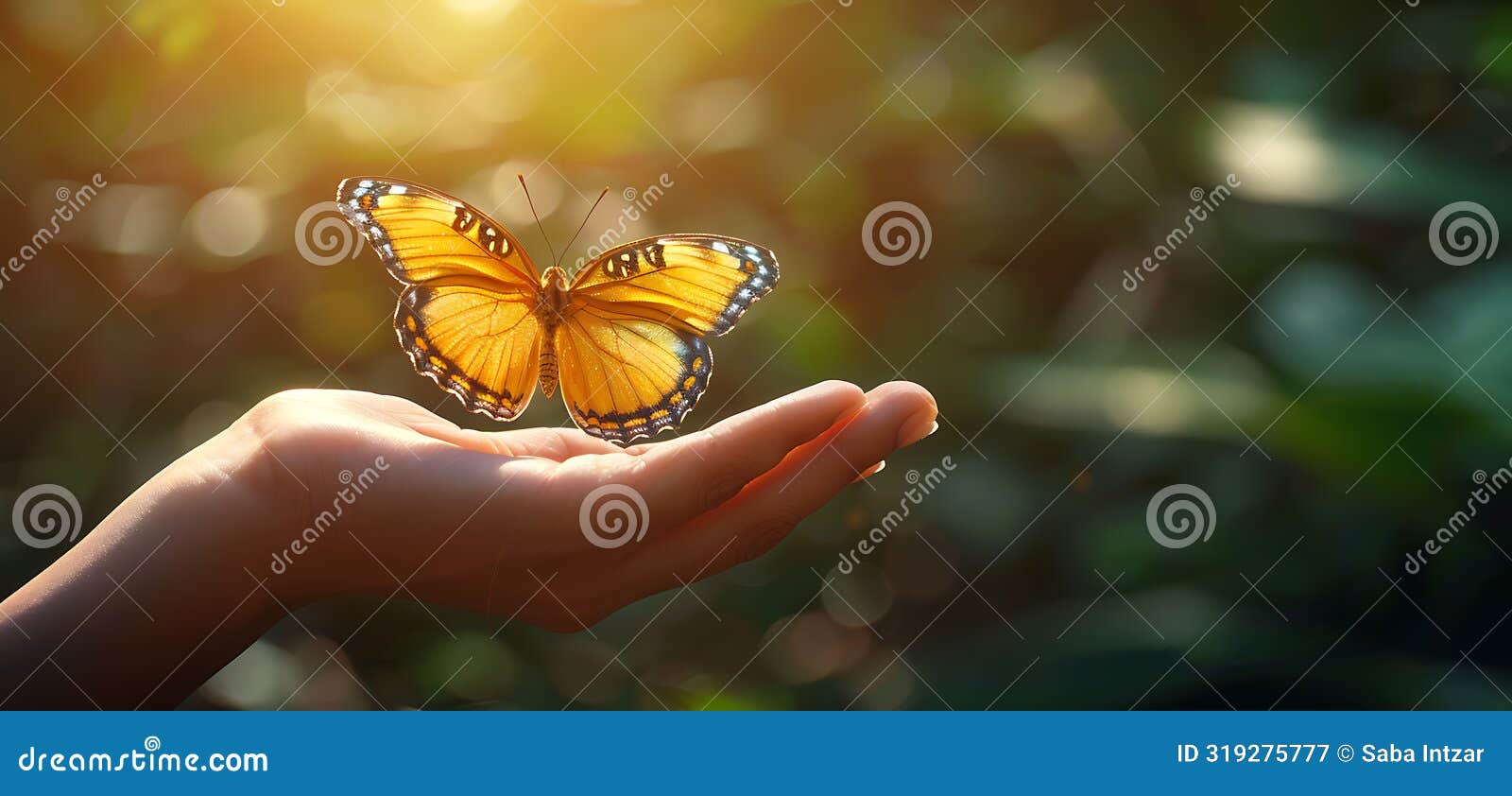 Natural Background of Flying Butterfly and Human Hand Stock Image ...