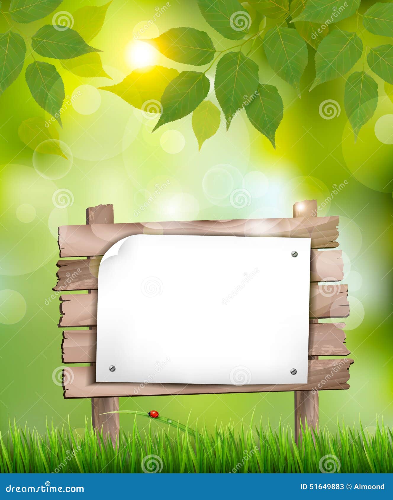 Natural Background with Leaves and a Wooden Sign. Stock Vector ...