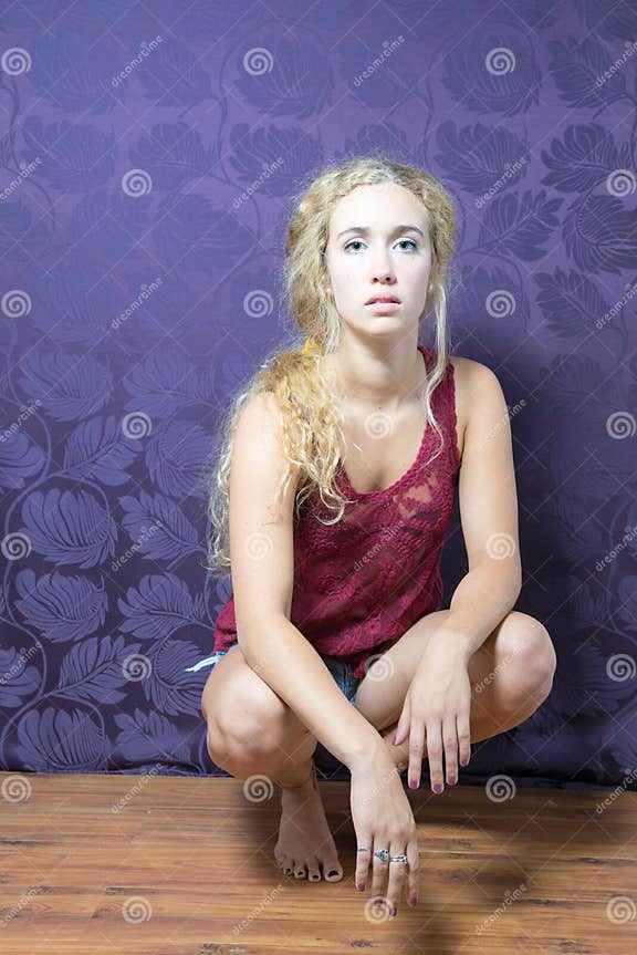 Natural Barefoot Beauty Crouching Down Stock Photo - Image of skincare ...