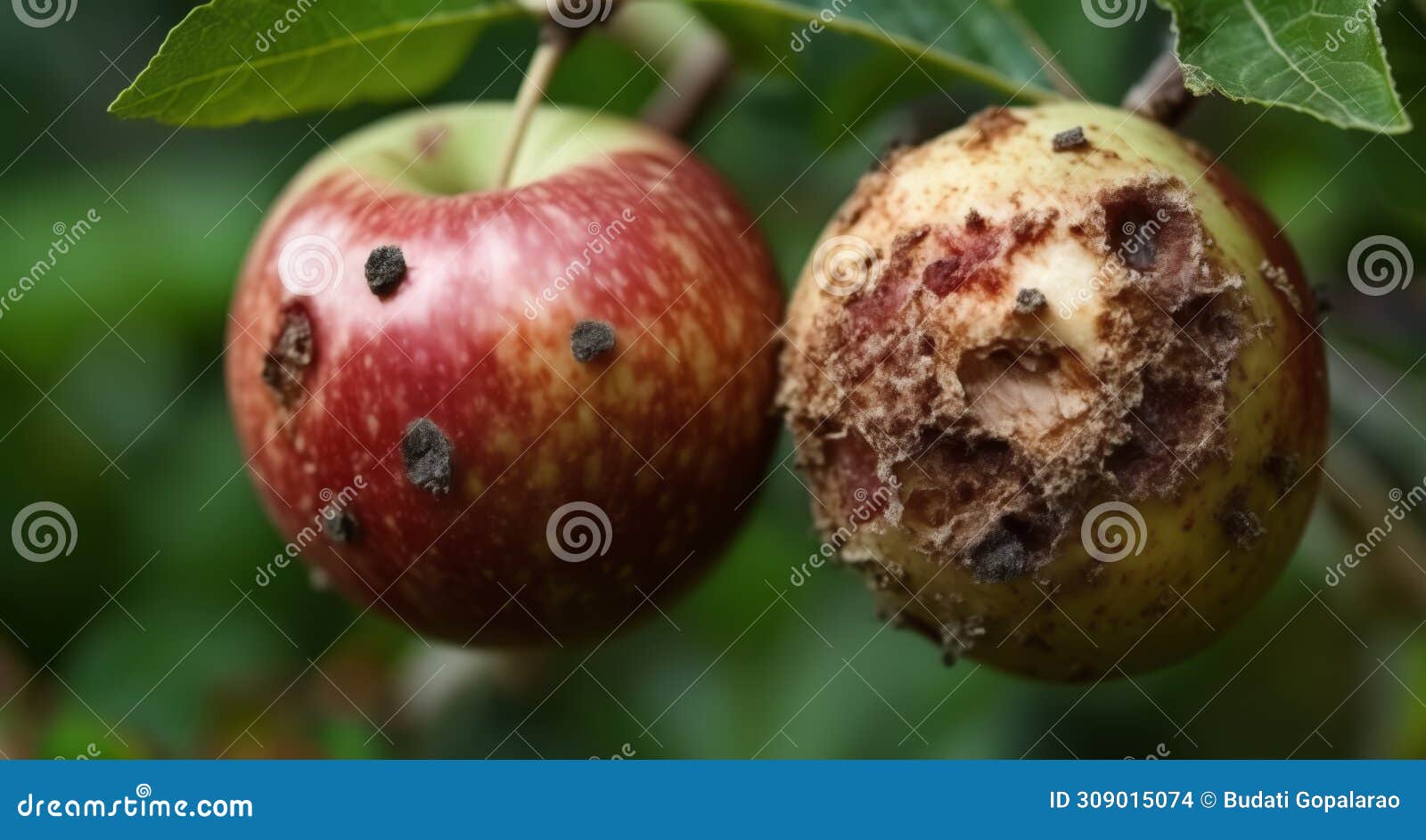 Natural Beauty in Decay - a Close-up of Two Apples on a Tree Branch ...