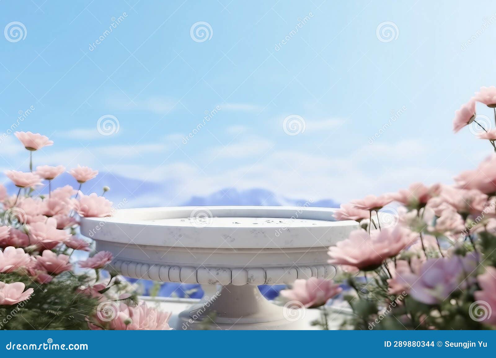 Natural Beauty Podium Backdrop with Spring Rose Flower Field Scene. 3d ...