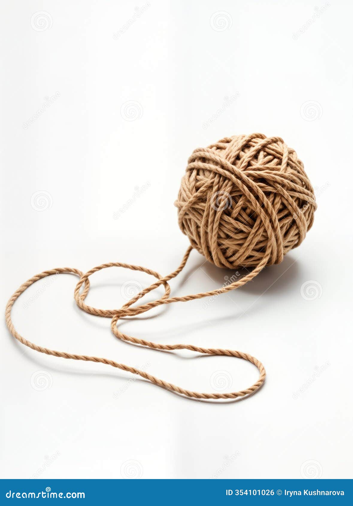 Natural Beige Ball of String Isolated on White Background. Round Rope ...