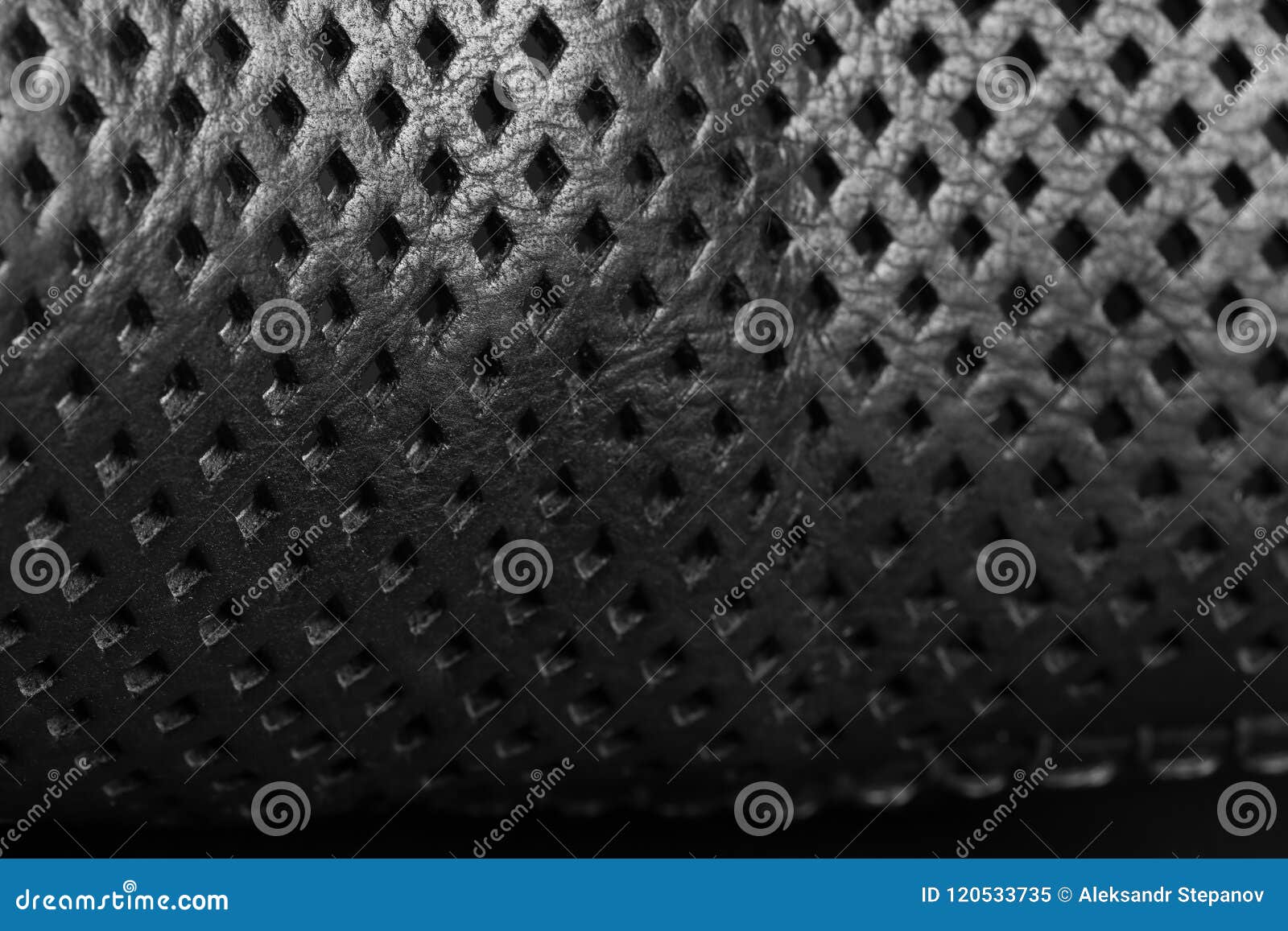 Natural Black Leather with Perforation in Form of the Rhombus Close-up ...