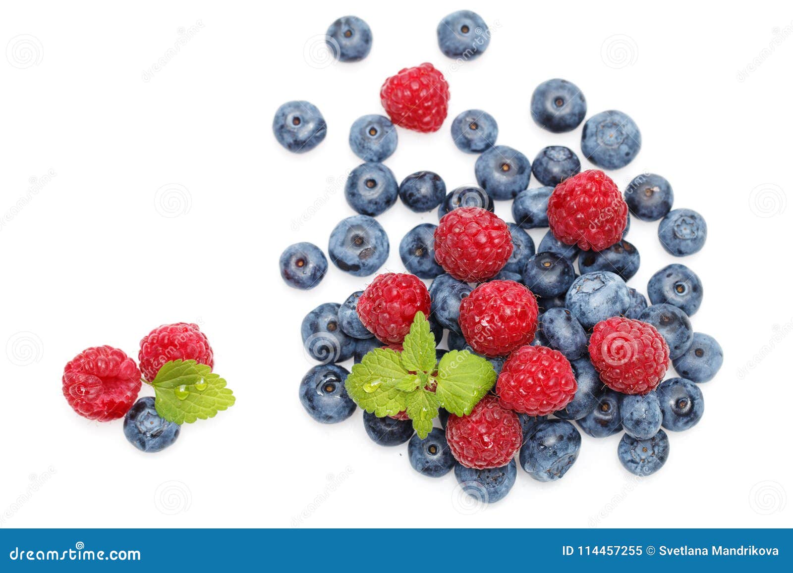 Blueberry and Raspberry Berries Isolated on White Background Stock ...