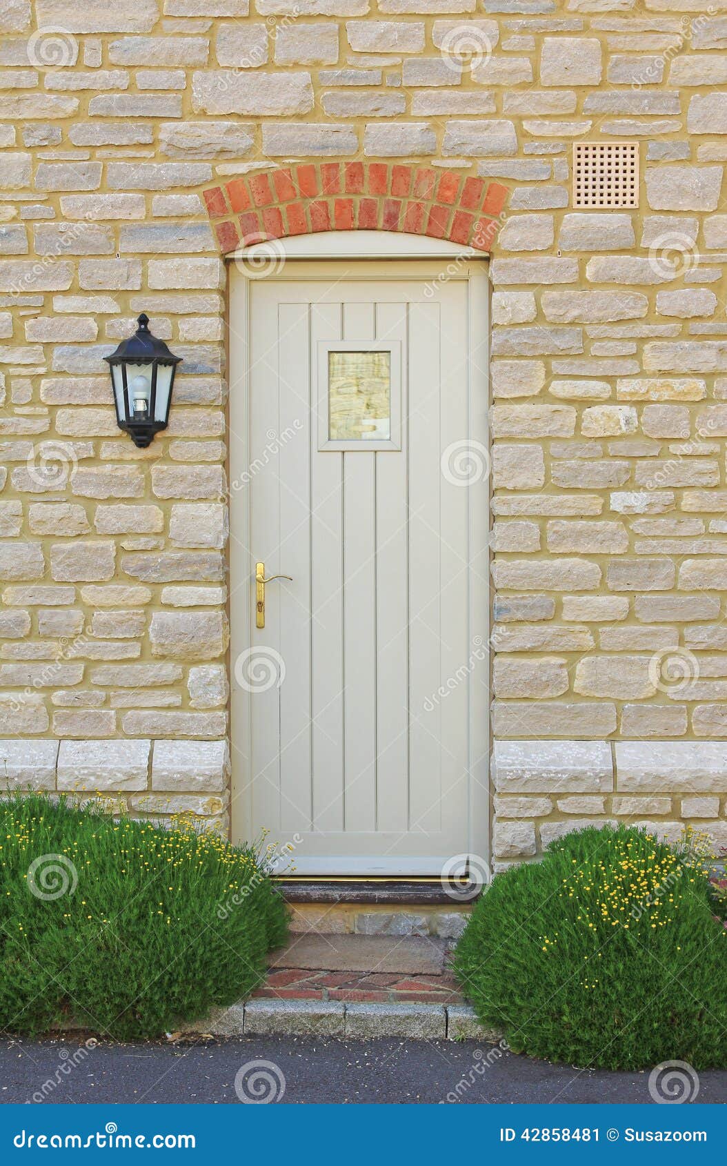 Natural Brick Wall Facade with Front Door Stock Image - Image of ...