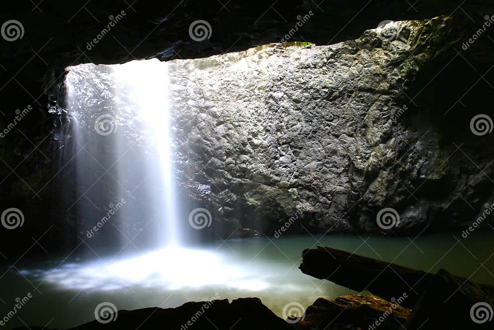 Natural Bridge Waterfall in Cave Stock Image - Image of national, rock ...