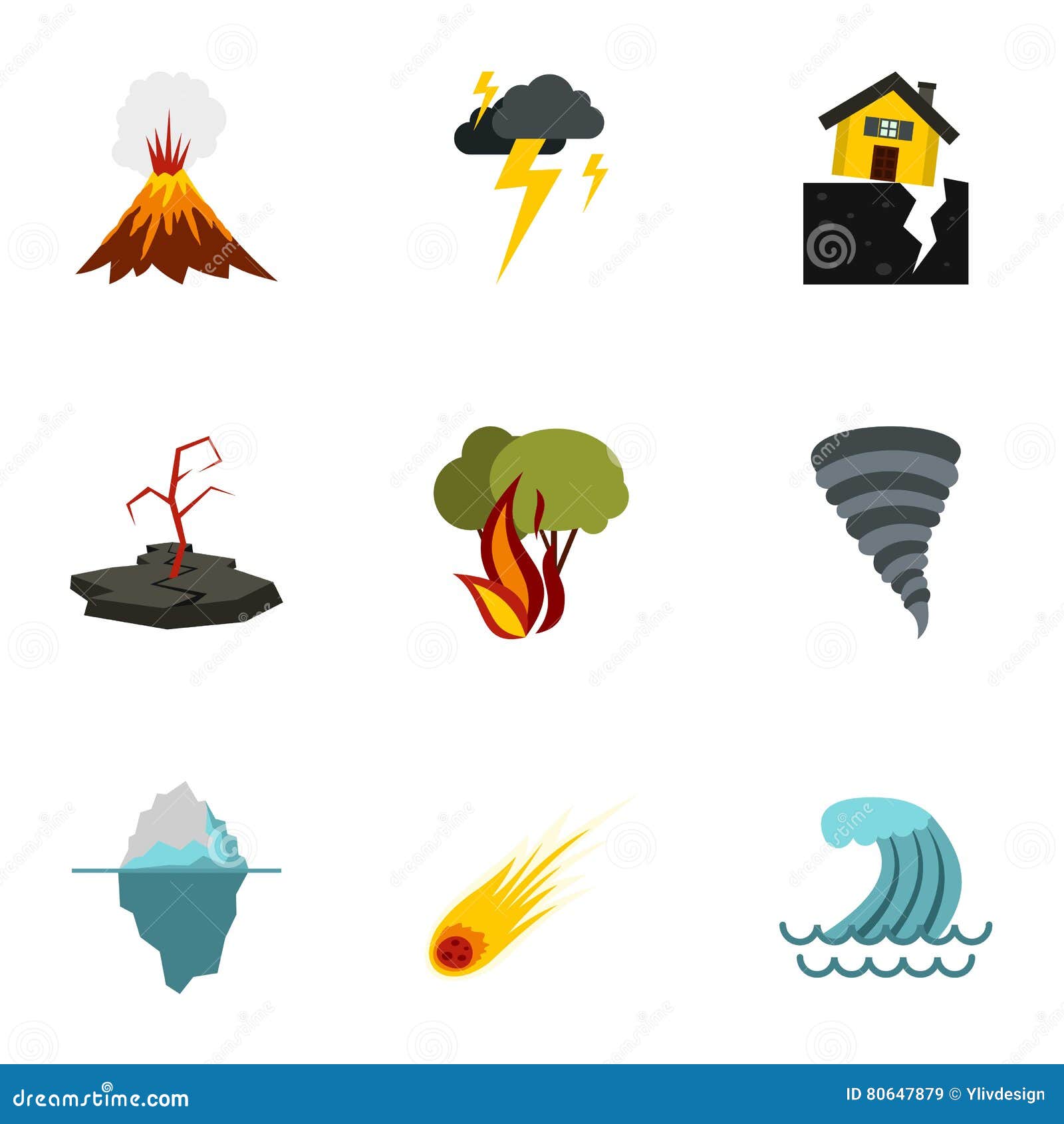 Natural Cataclysm Icons Set, Flat Style Cartoon Vector | CartoonDealer ...