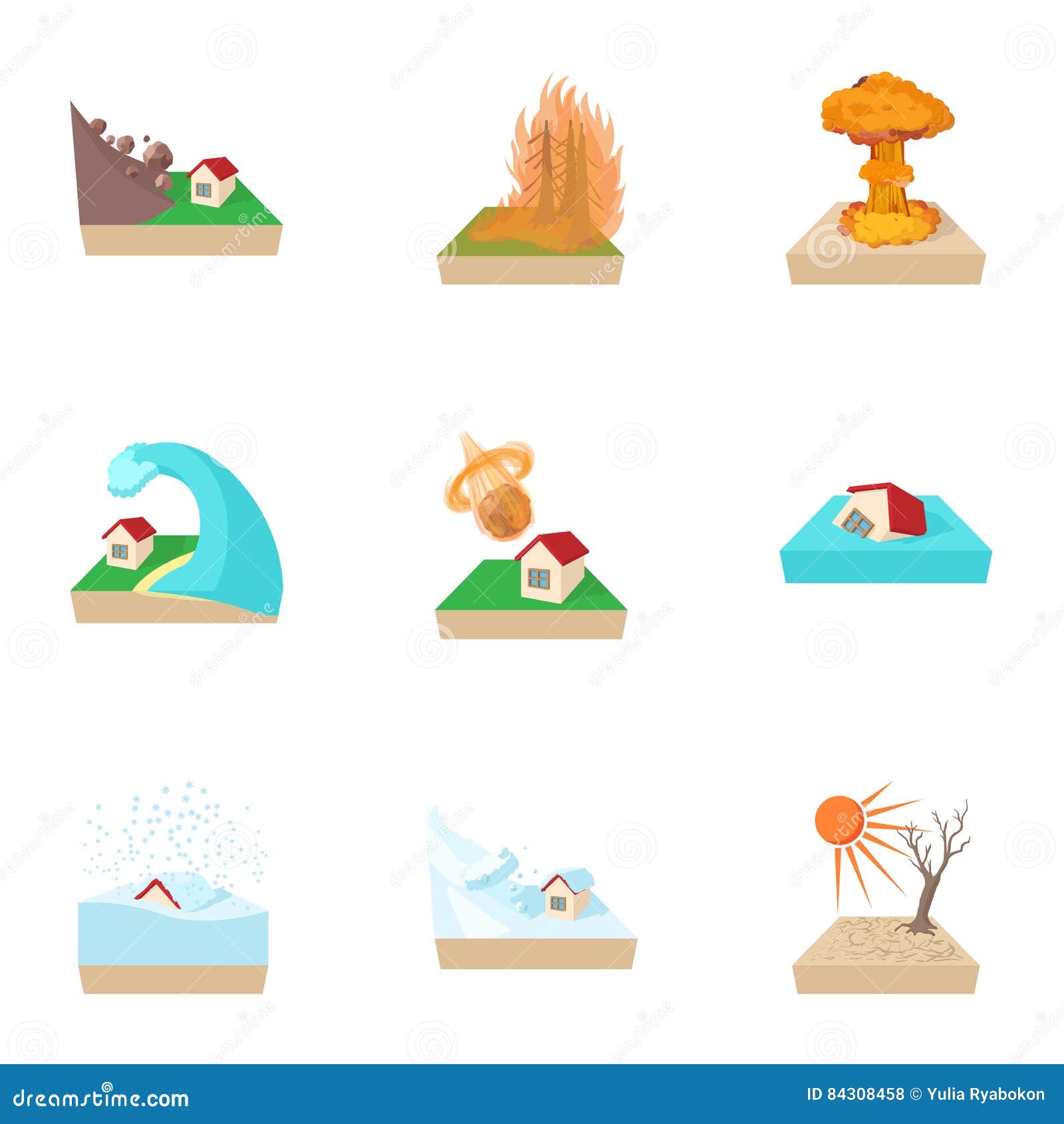 Natural Catastrophe Icon Set, Vector Flat Isolated Illustration ...