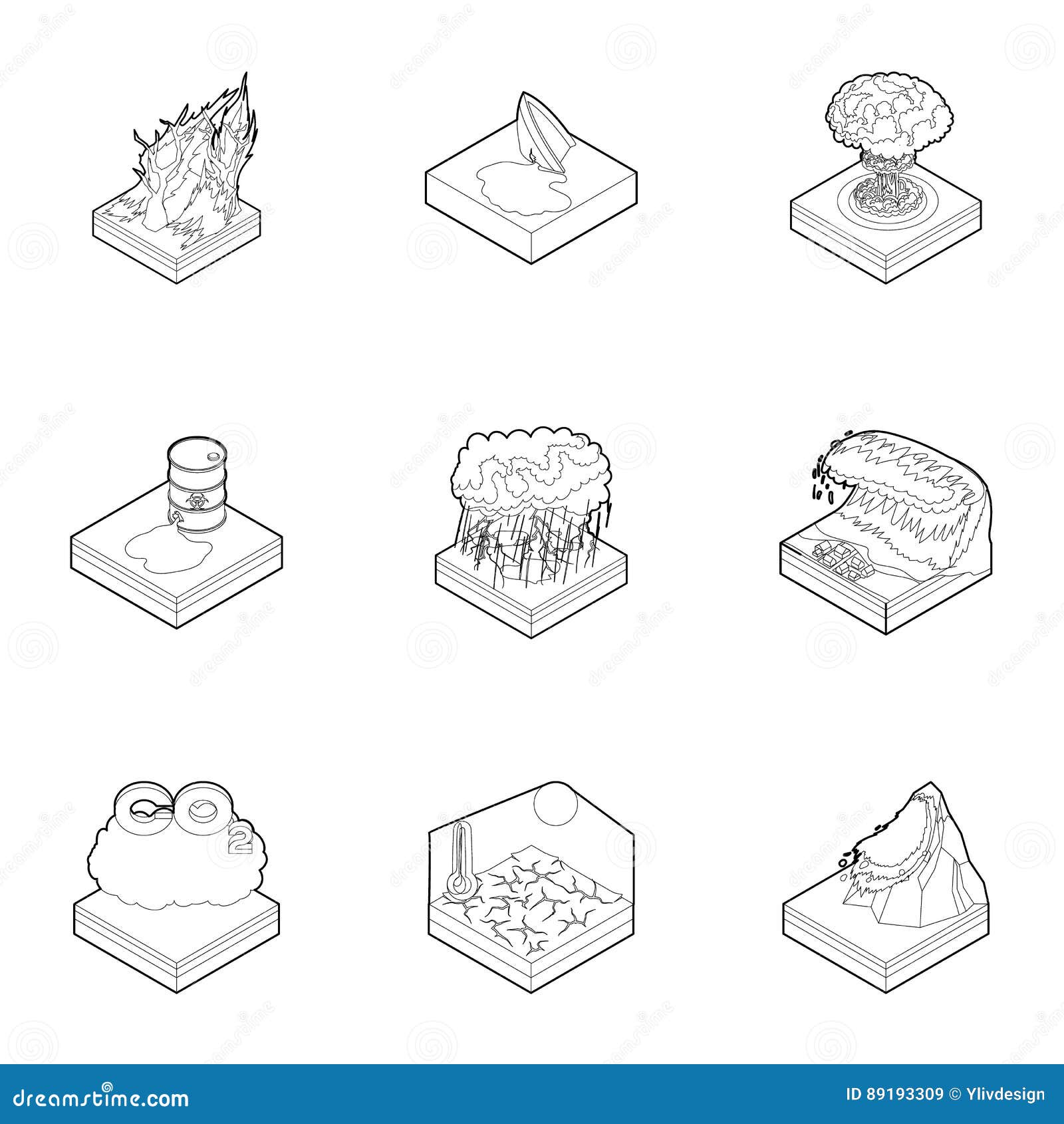 Natural Catastrophe Icons Set, Outline Style Stock Vector ...