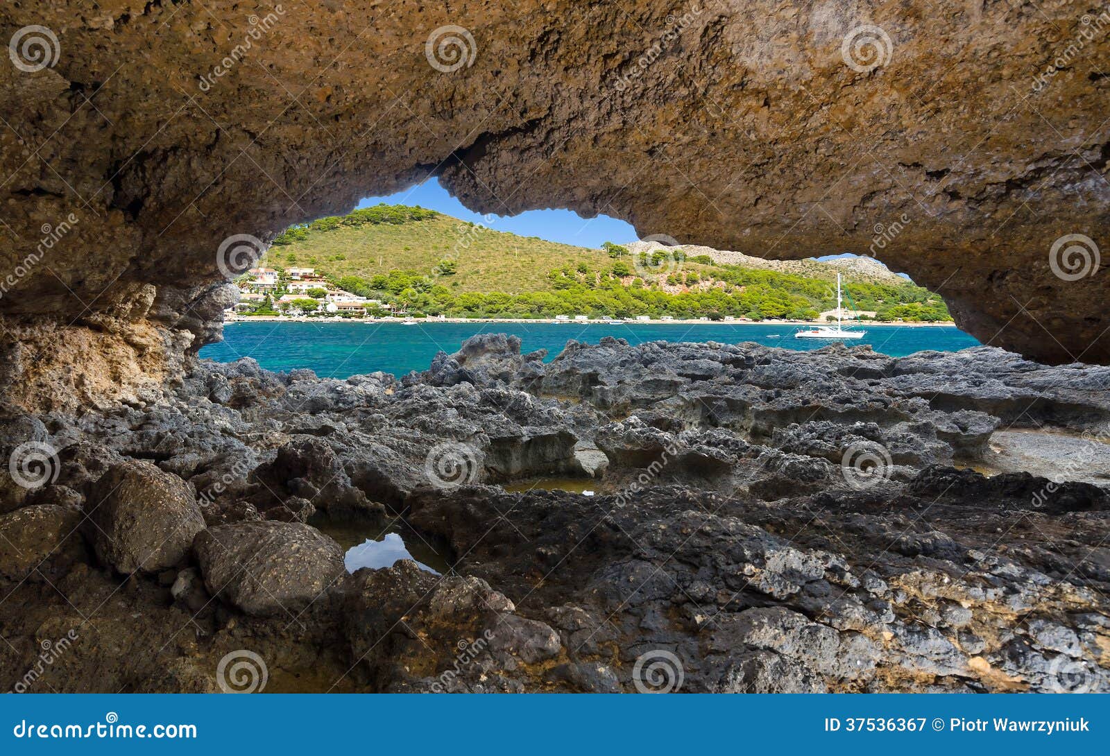 Natural Cave with Tropical Sea View Stock Image - Image of cave, summer ...