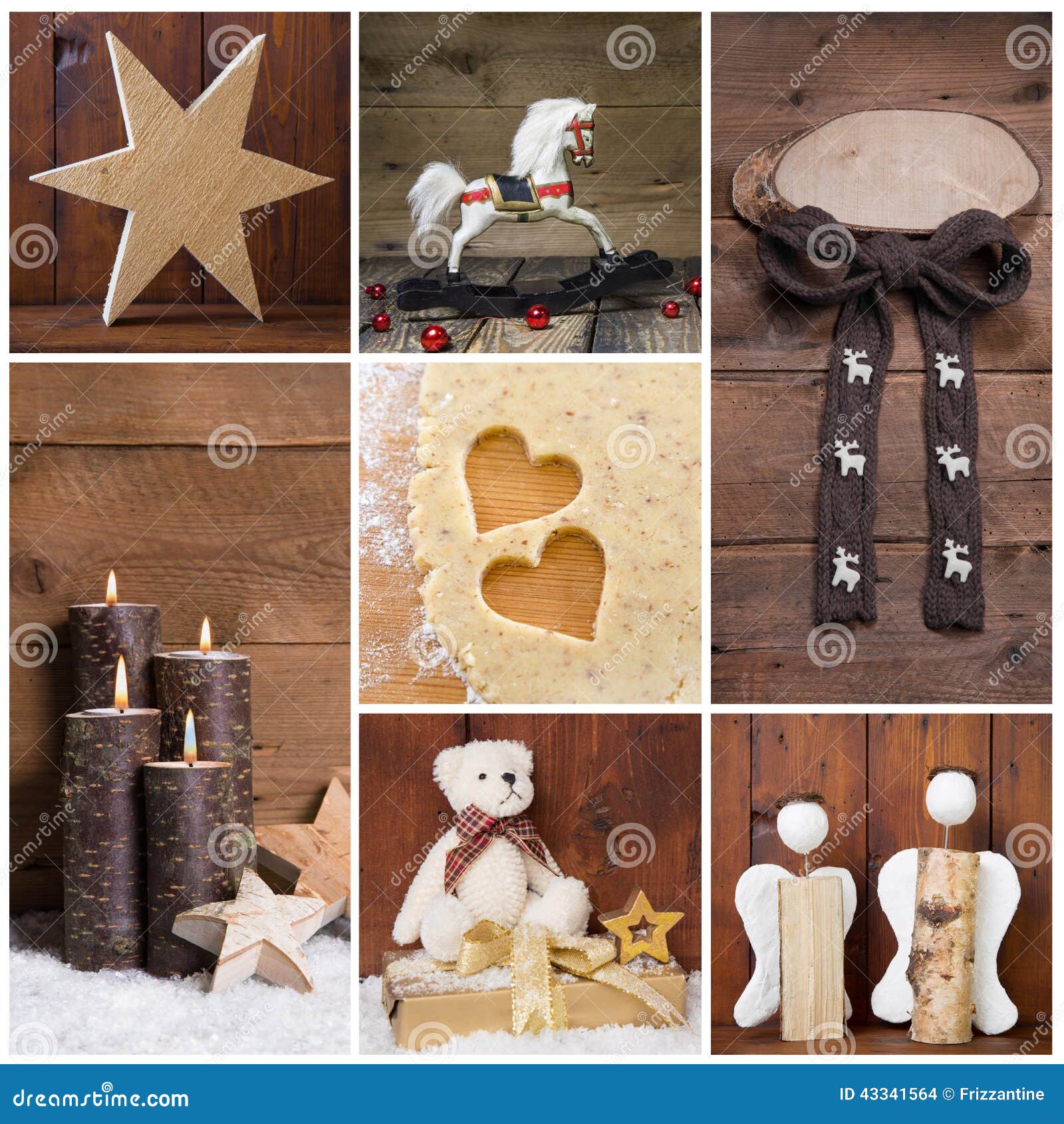 Natural Christmas Decoration with Wood. Different Objects in Square ...