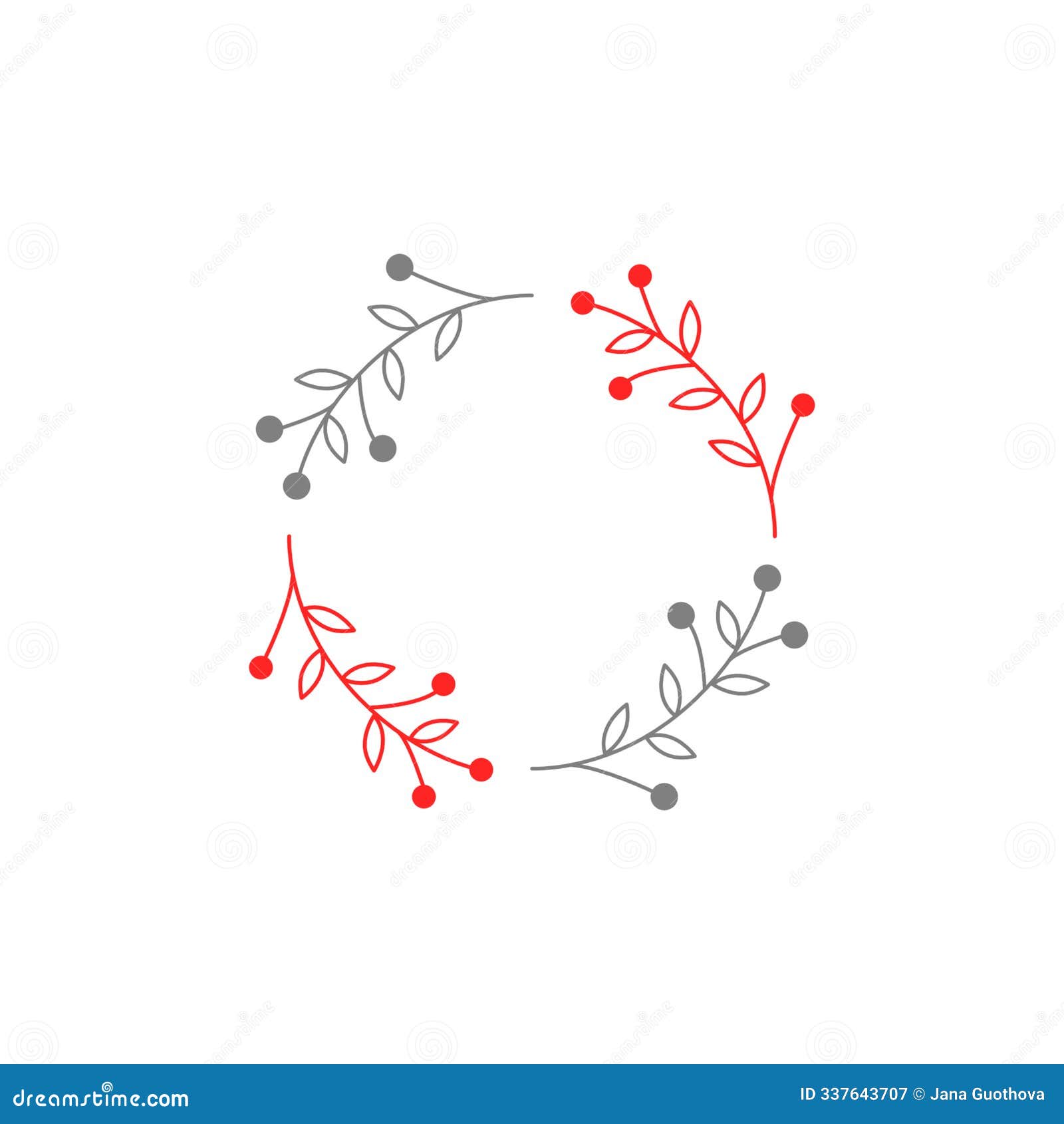 Natural Christmas Wreath Design Element Collection Isolated on White ...