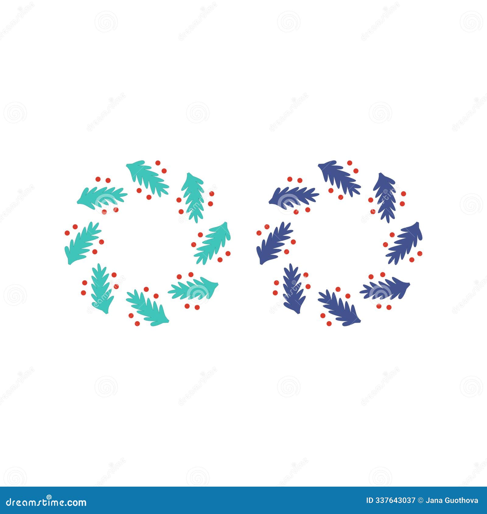 Natural Christmas Wreath Design Elements Collection Isolated on White ...