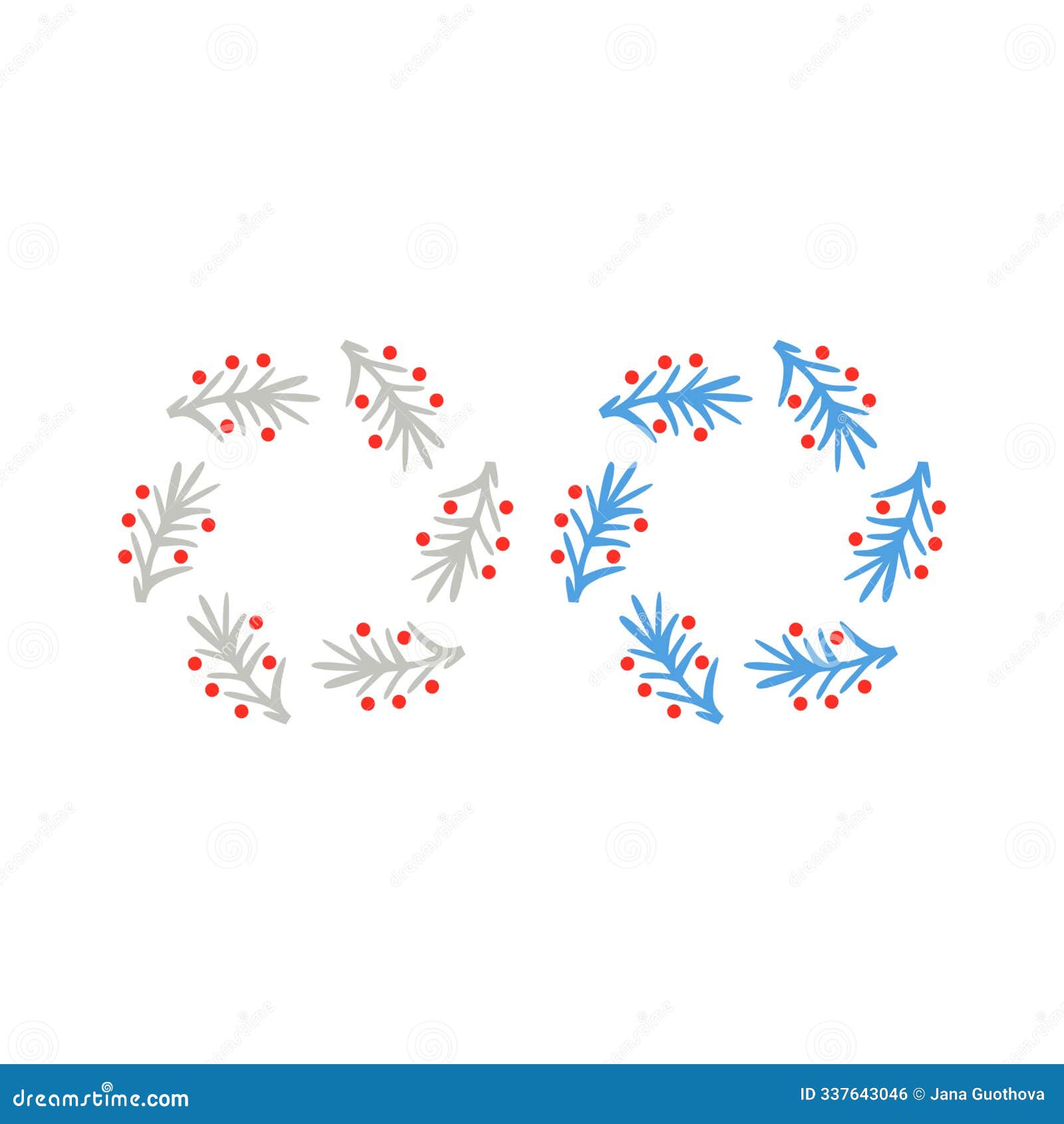 Natural Christmas Wreath Design Elements Collection Isolated on White ...