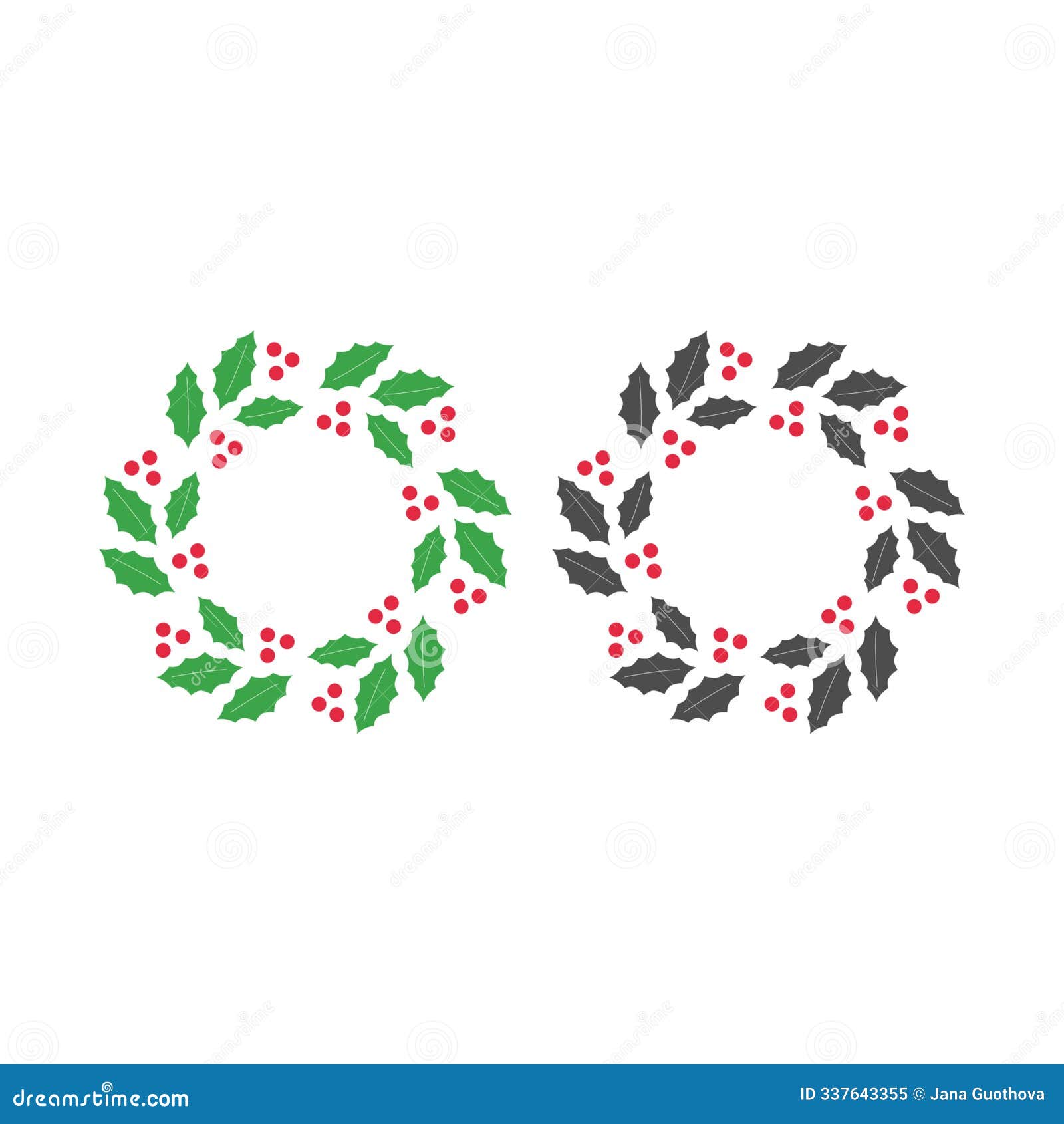 Natural Christmas Wreath Design Elements Collection Isolated on White ...