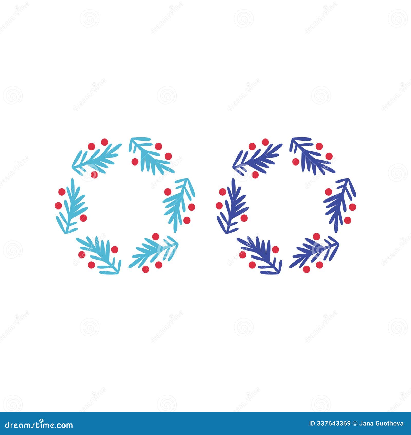 Natural Christmas Wreath Design Elements Collection Isolated on White ...