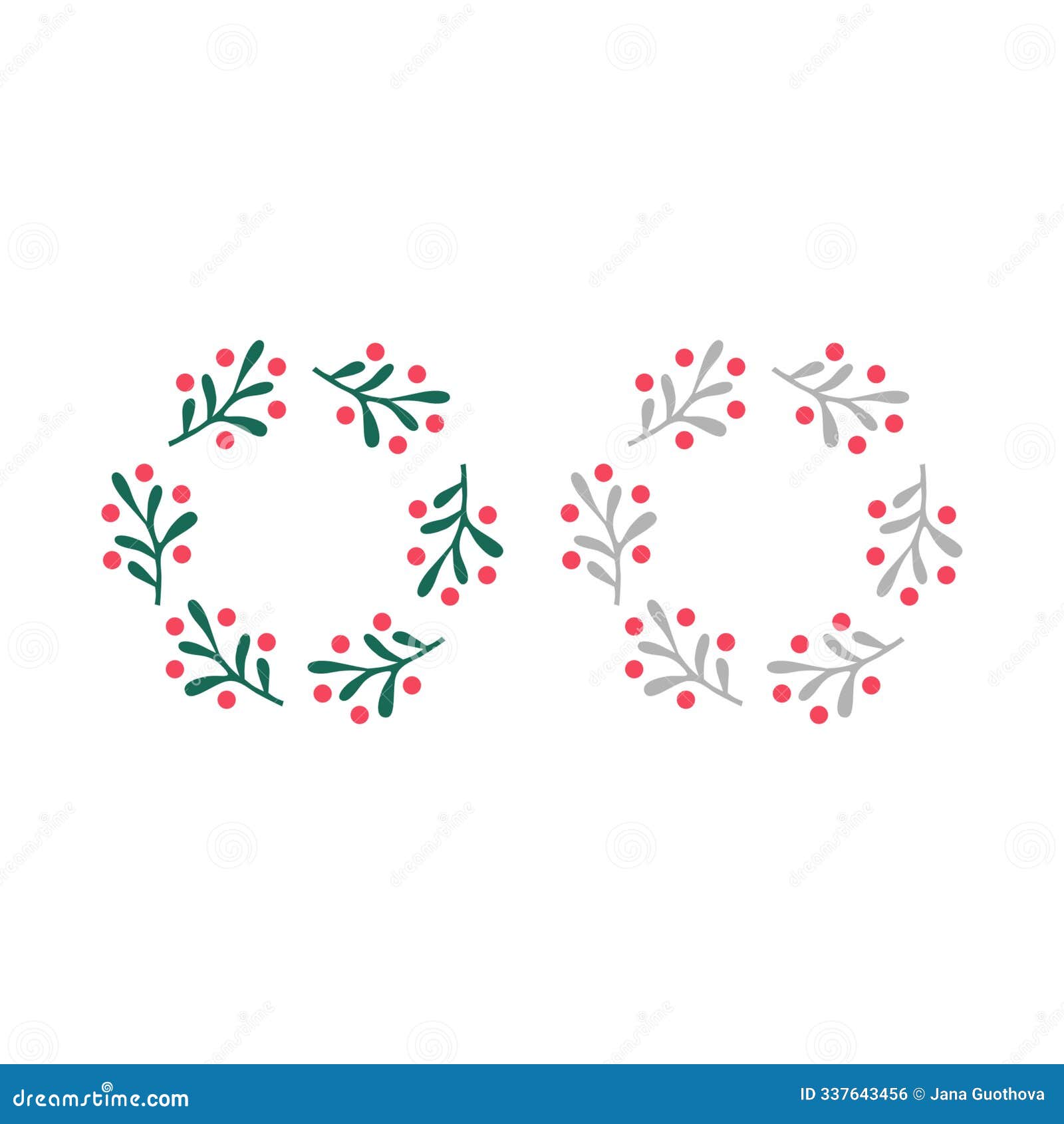 Natural Christmas Wreath Design Elements Collection Isolated on White ...