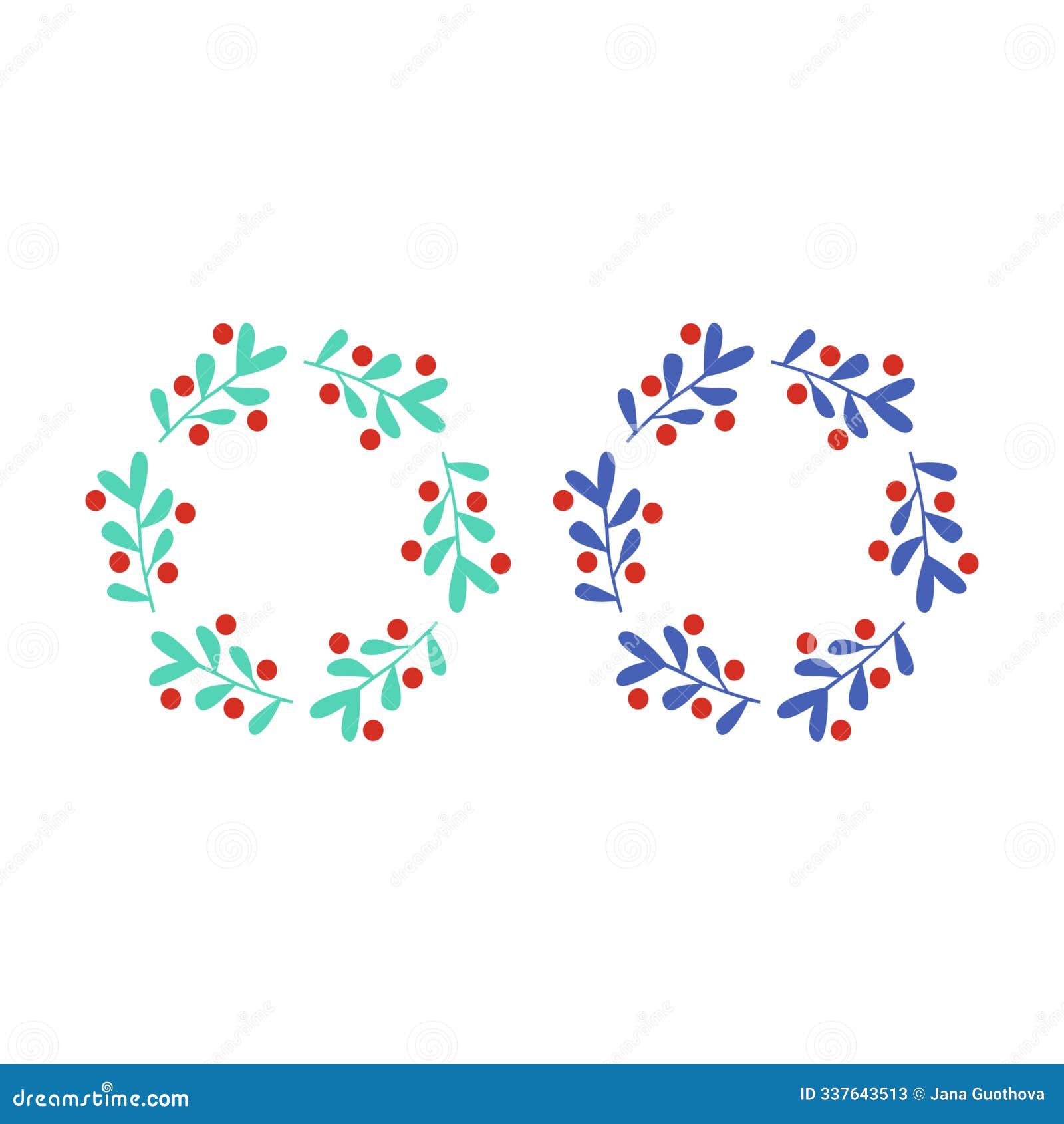 Natural Christmas Wreath Design Elements Collection Isolated on White ...