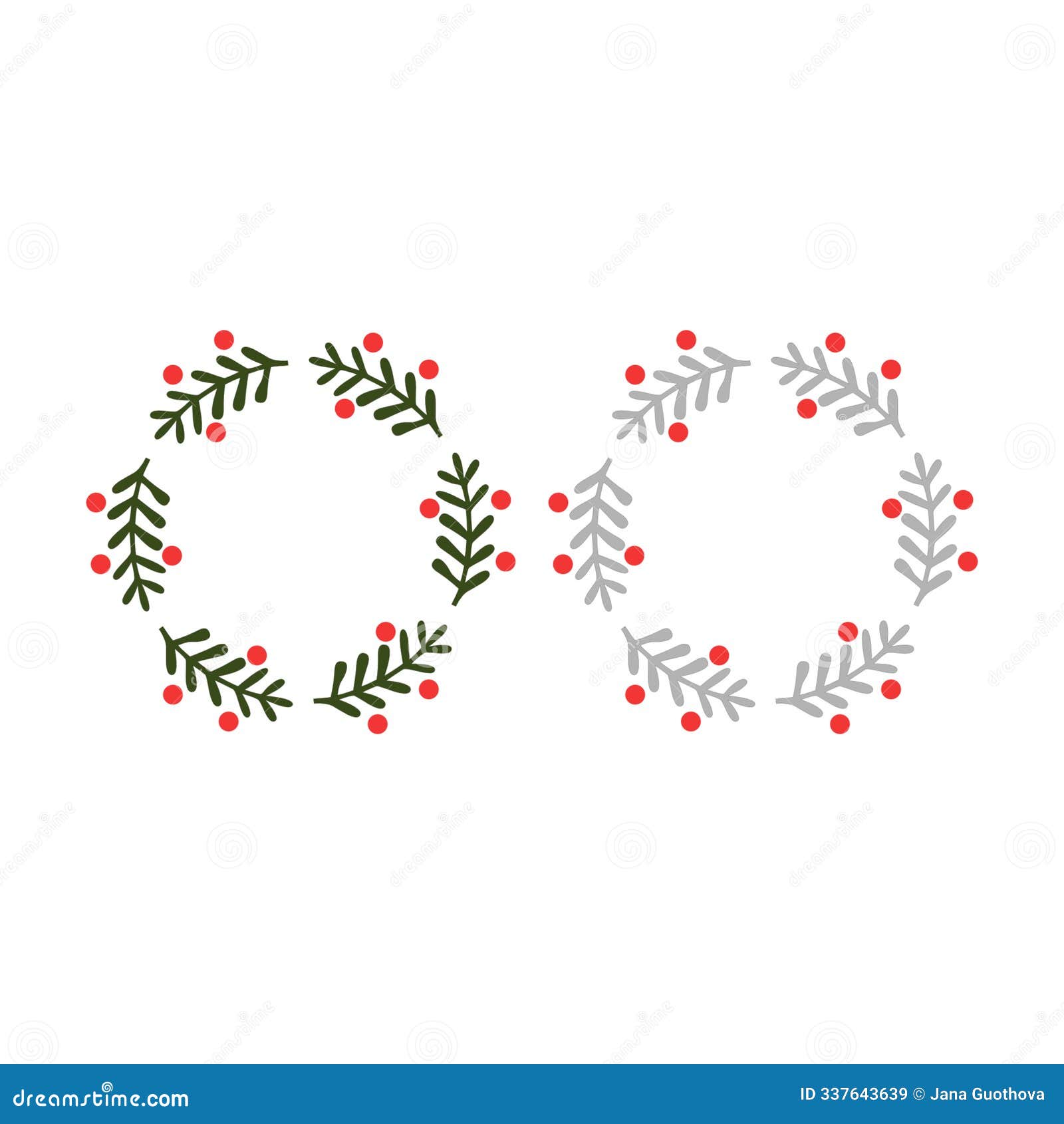Natural Christmas Wreath Design Elements Collection Isolated on White ...