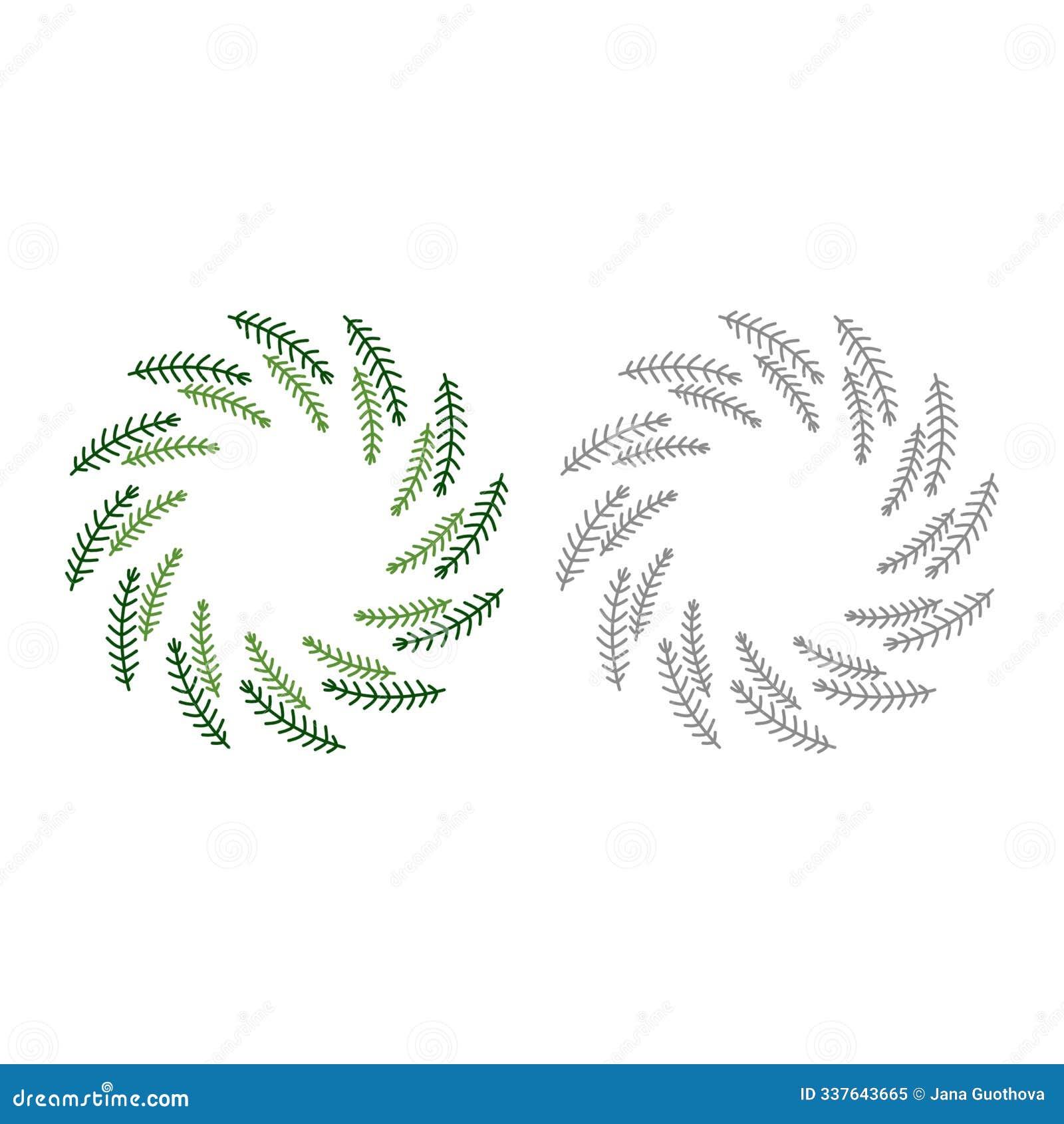 Natural Christmas Wreath Design Elements Collection Isolated on White ...