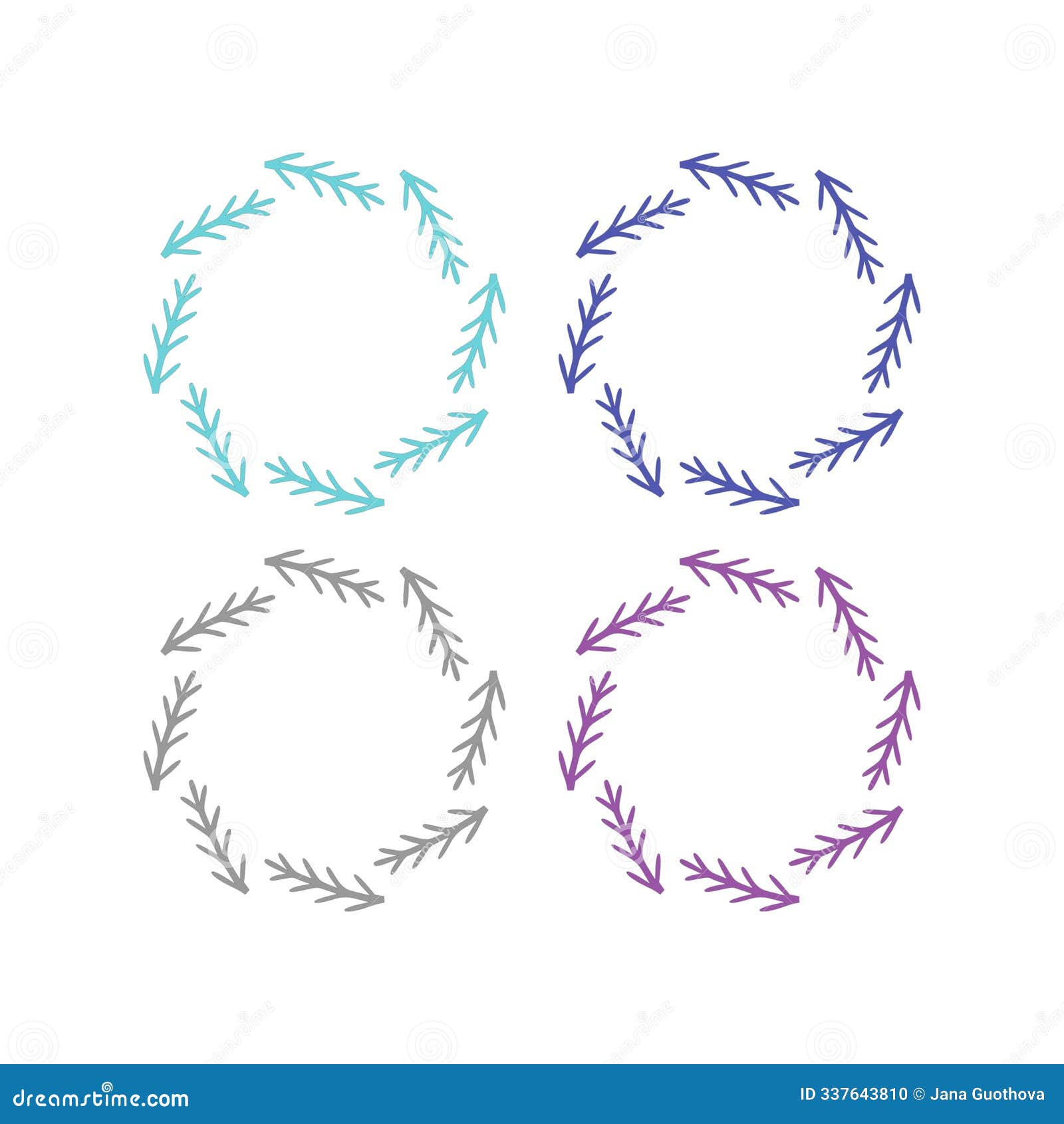 Natural Christmas Wreath Design Elements Collection Isolated on White ...