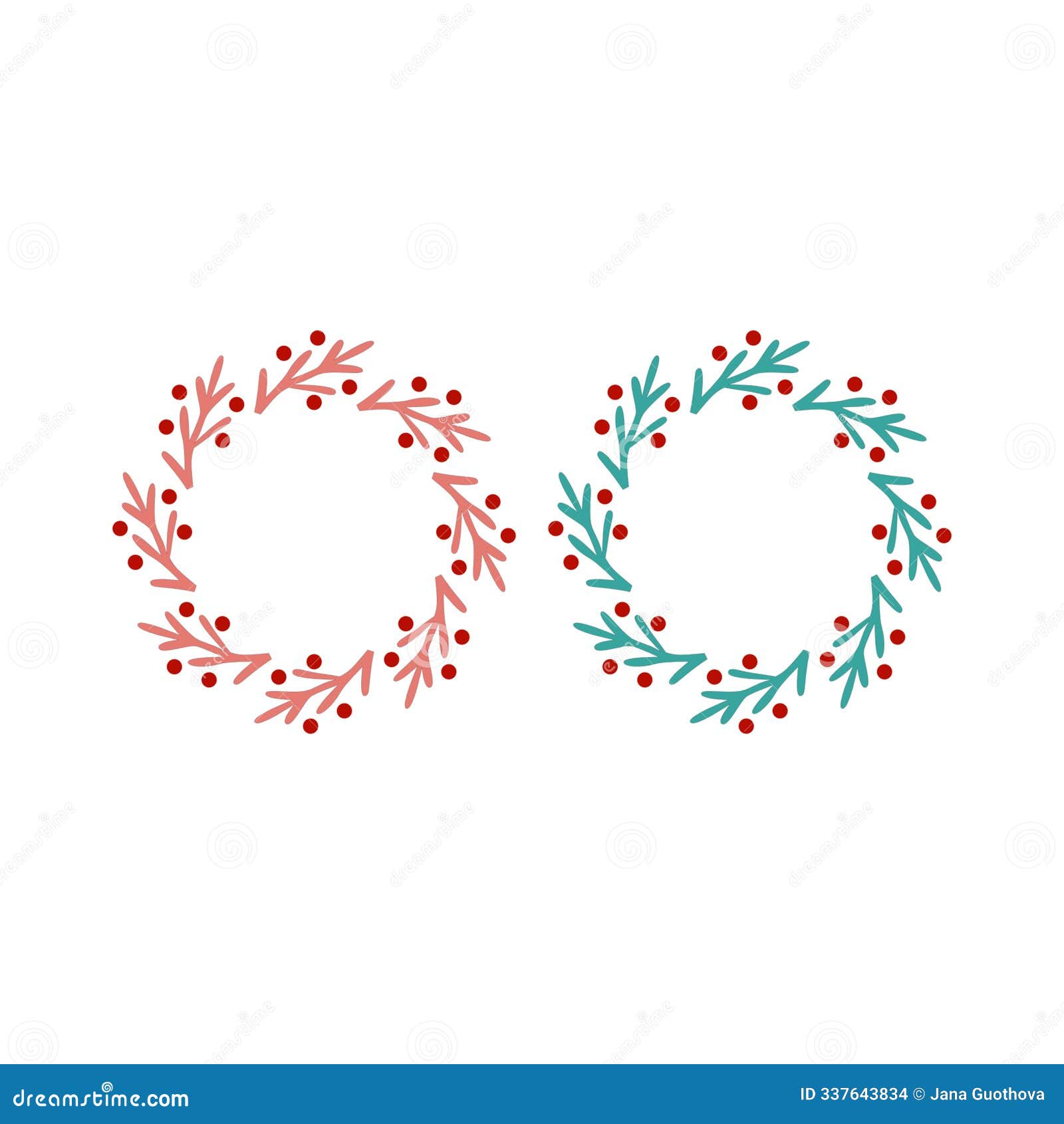Natural Christmas Wreath Design Elements Collection Isolated on White ...