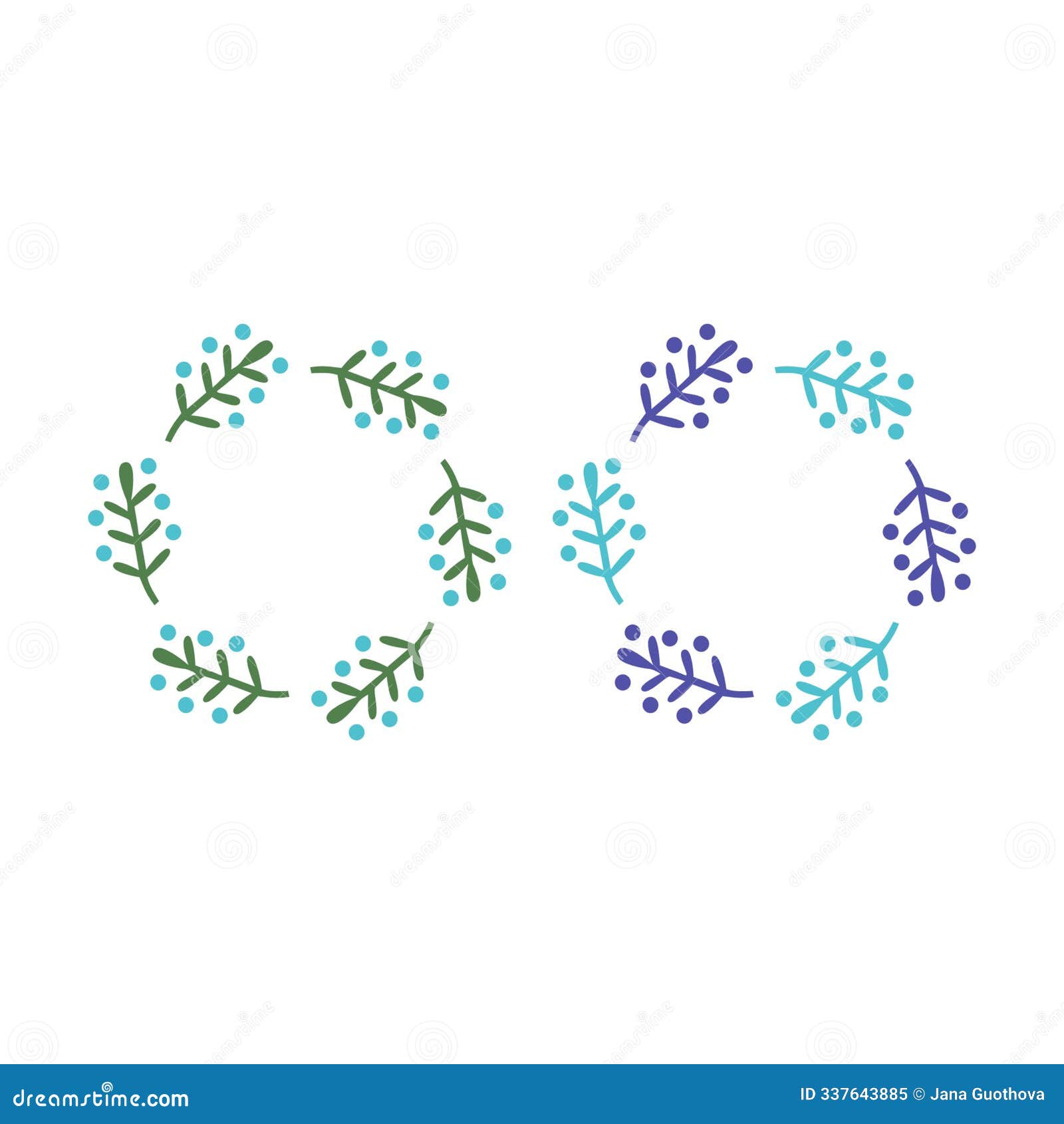 Natural Christmas Wreath Design Elements Collection Isolated on White ...