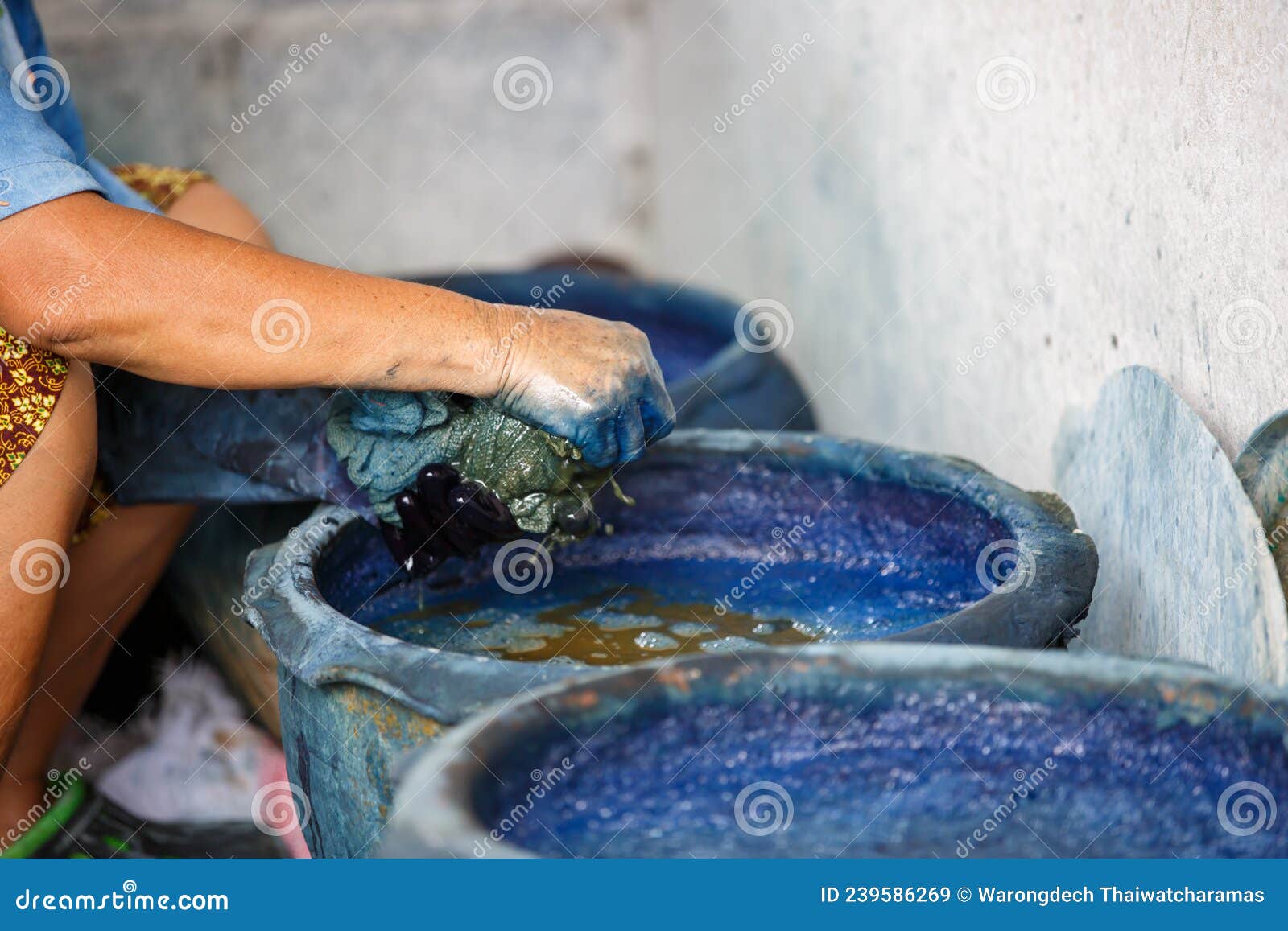 Natural Cloth Dyeing,Process Dye Fabric Indigo Color Stock Image ...