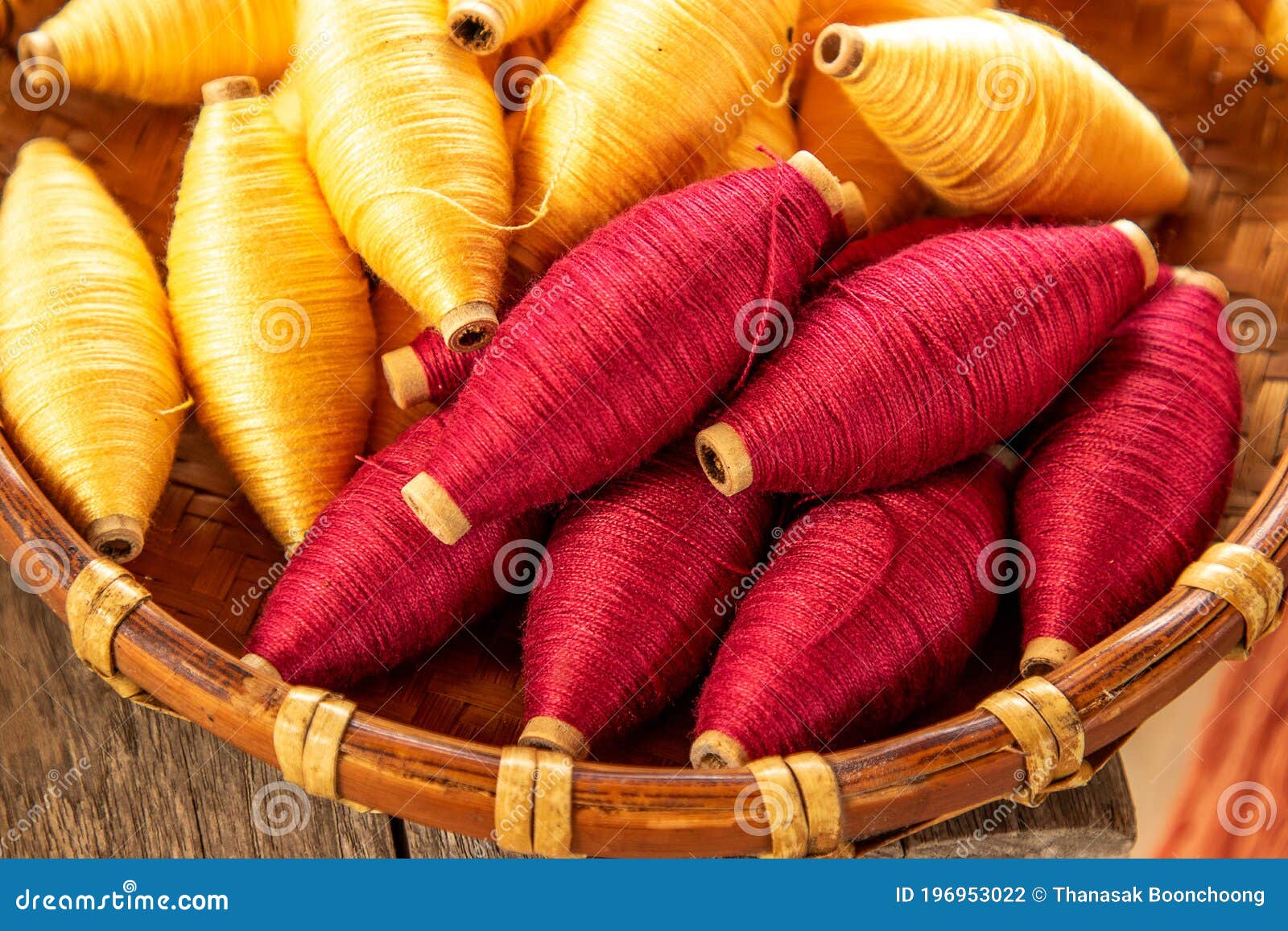 Natural Colour of Red and Yellow Cotton Spools of Thread Use for ...