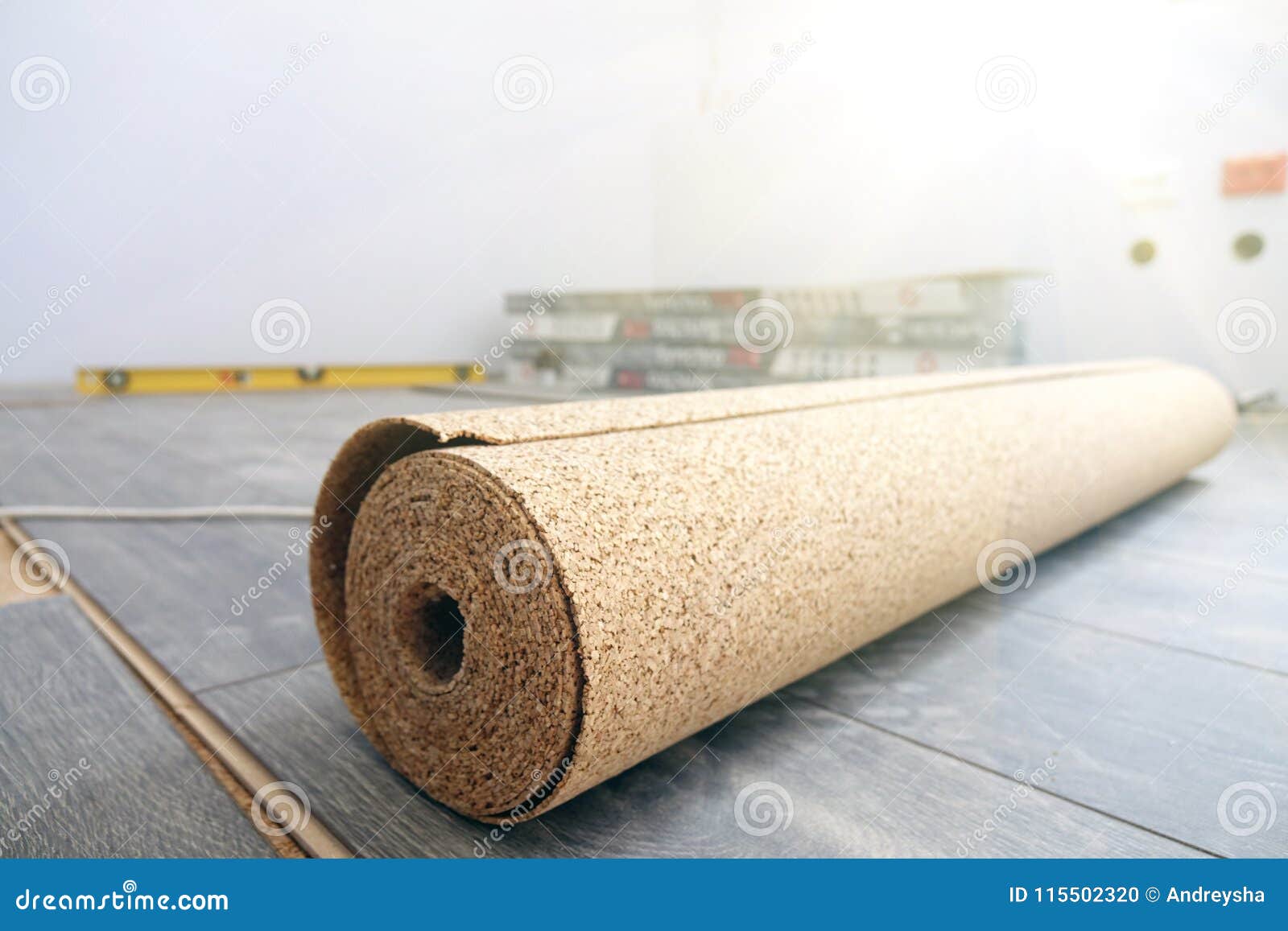 Natural Cork Substrate on the Floor with Laminate Stock Photo - Image ...
