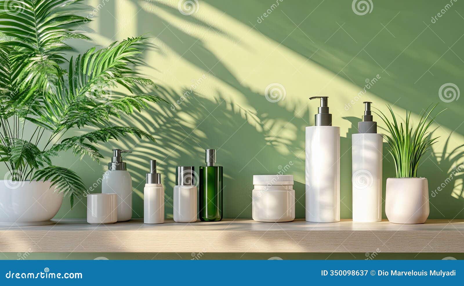 Natural Cosmetic Products on Shelf with Plants Stock Illustration ...