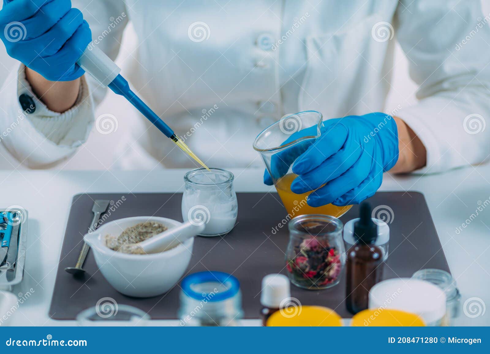 Natural Cosmetics. Preparing Beauty Cream in Lab Stock Photo - Image of ...