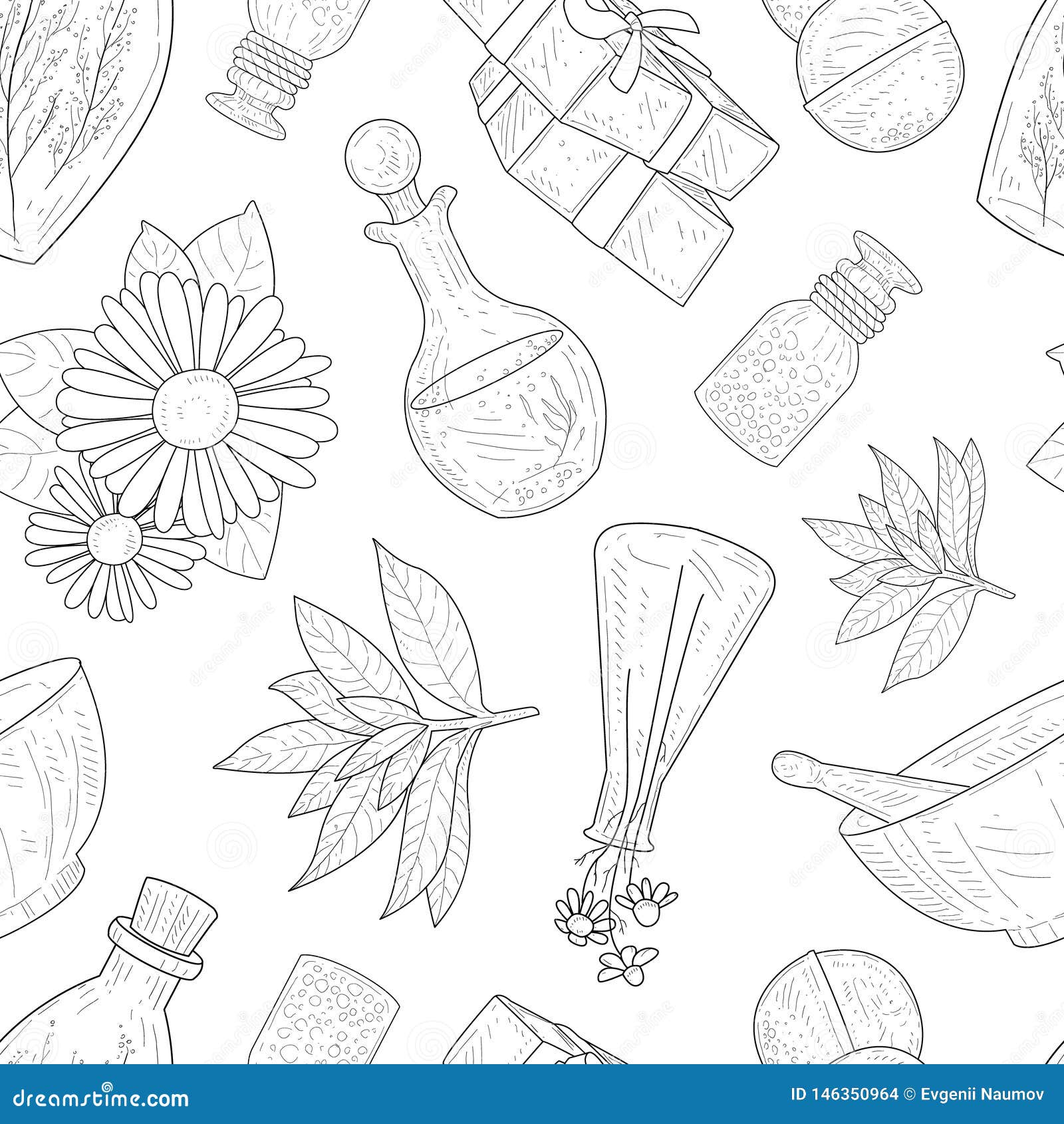 Natural Cosmetics Seamless Pattern, Eco Organic Cosmetic Elements Hand ...