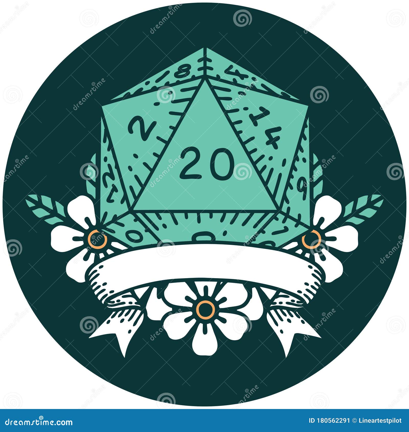 Natural 20 Critical Hit D20 Dice Roll Icon Stock Vector - Illustration ...