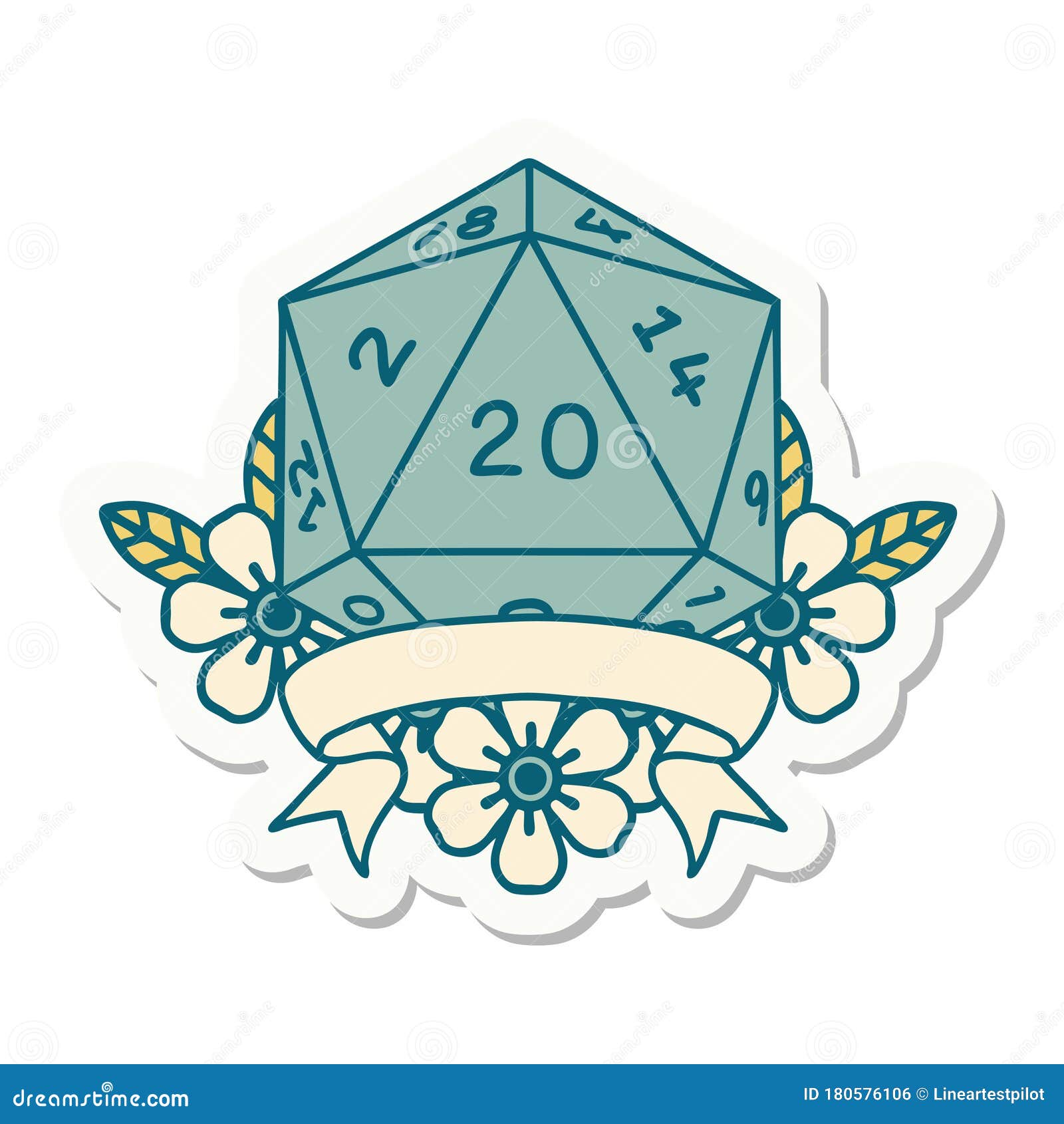 Natural 20 Critical Hit D20 Dice Roll Sticker Stock Vector ...