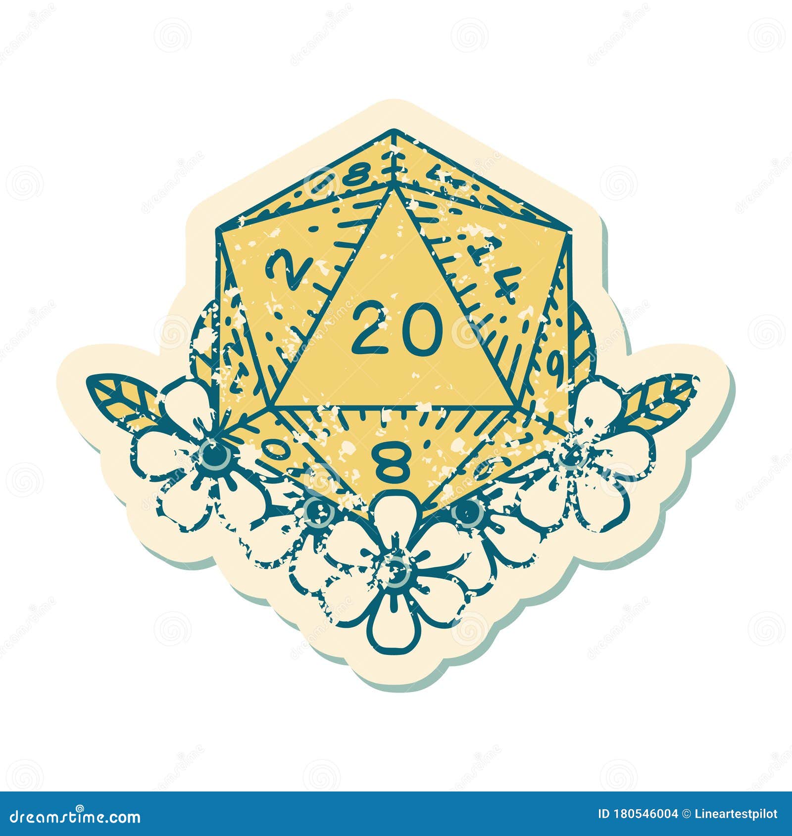 Natural 20 D20 Dice Roll with Floral Elements Illustration Stock Vector ...